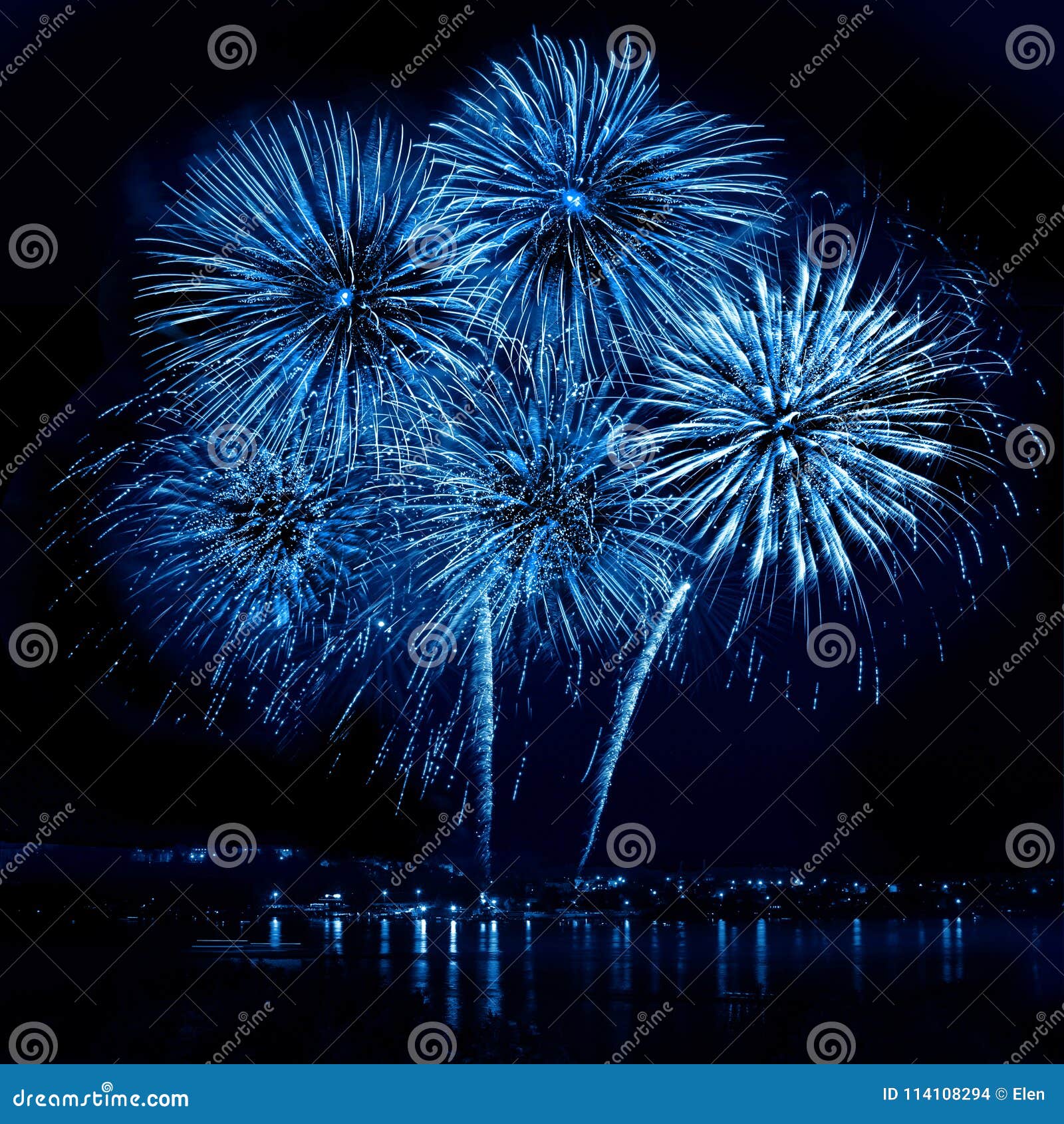 Celebratory blue firework stock photo. Image of fire - 114108294