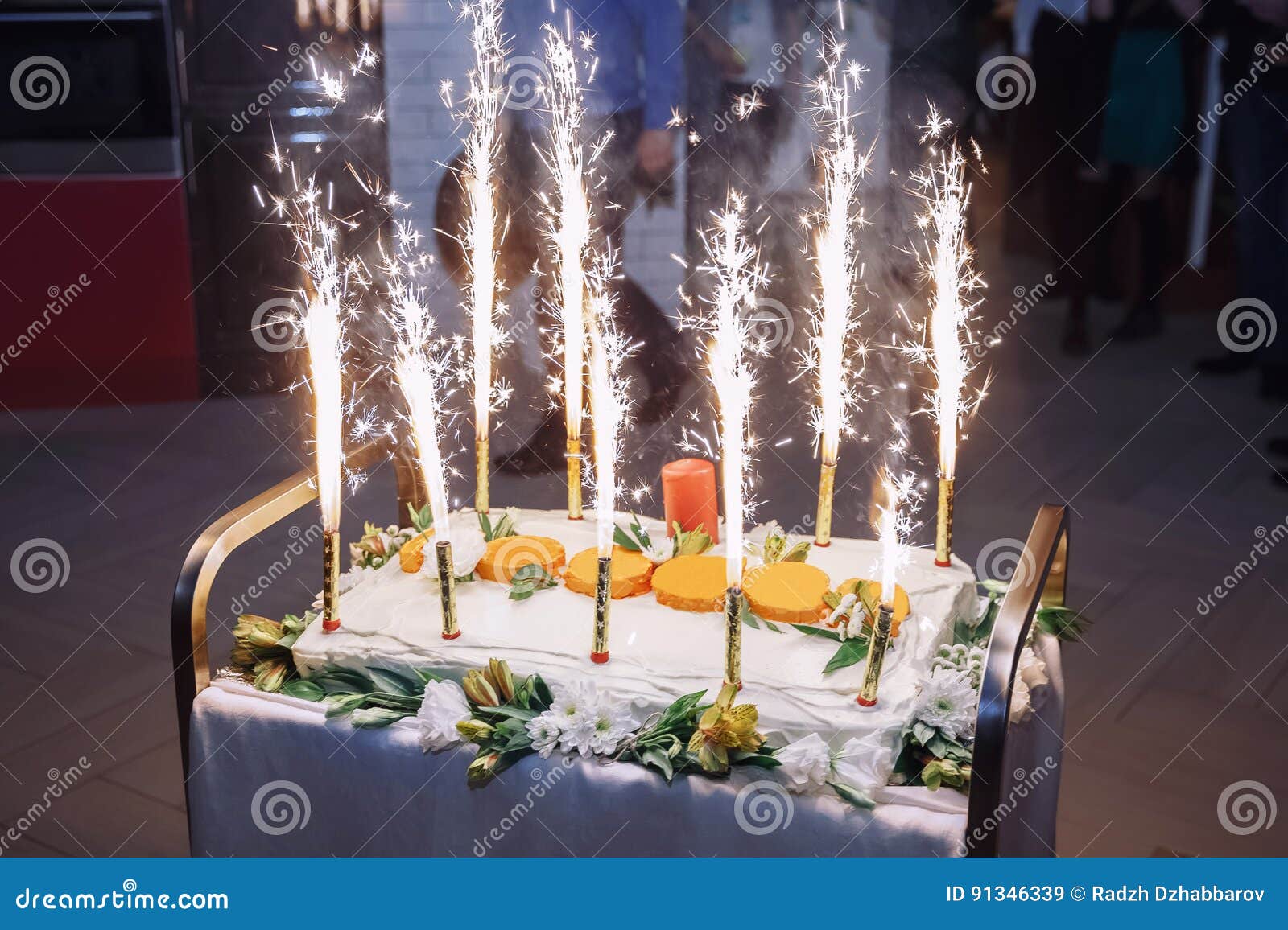 Celebratory Cake with Fireworks Stock Image - Image of bakery, cake ...