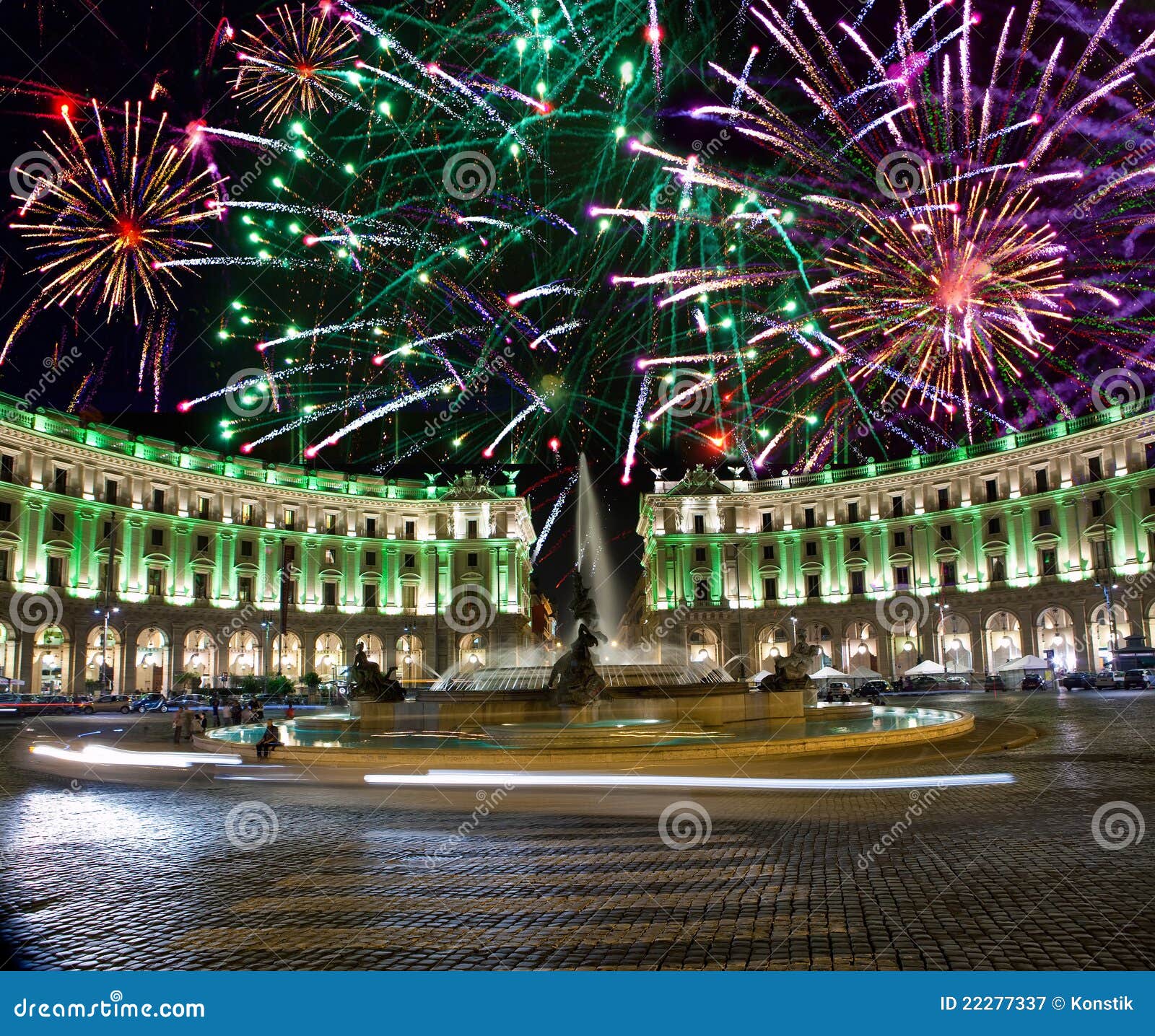 Celebratory Fireworks Over Republic Square. Italy Editorial Photography ...
