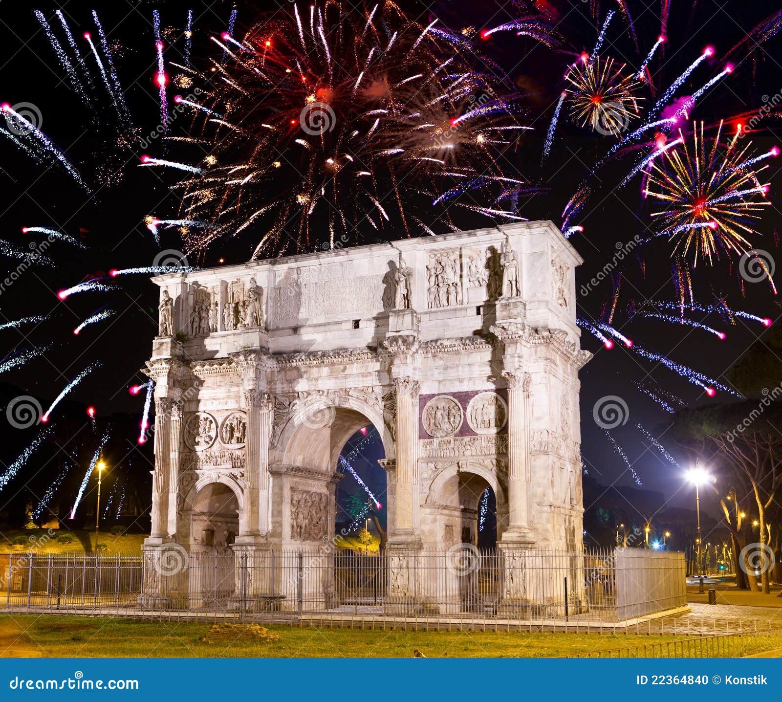 Celebratory Fireworks Over Triumphal Arch. Italy Stock Photo - Image of ...