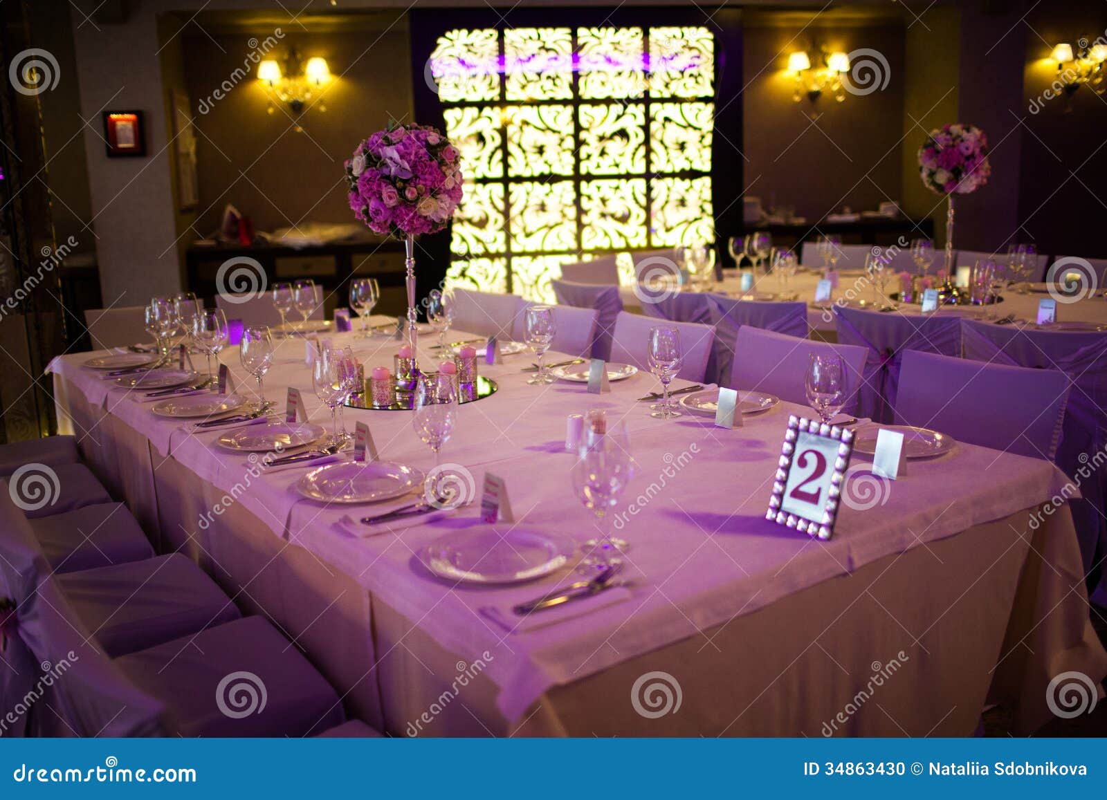 Celebratory Tables in the Banquet Hall Stock Photo - Image of candle ...