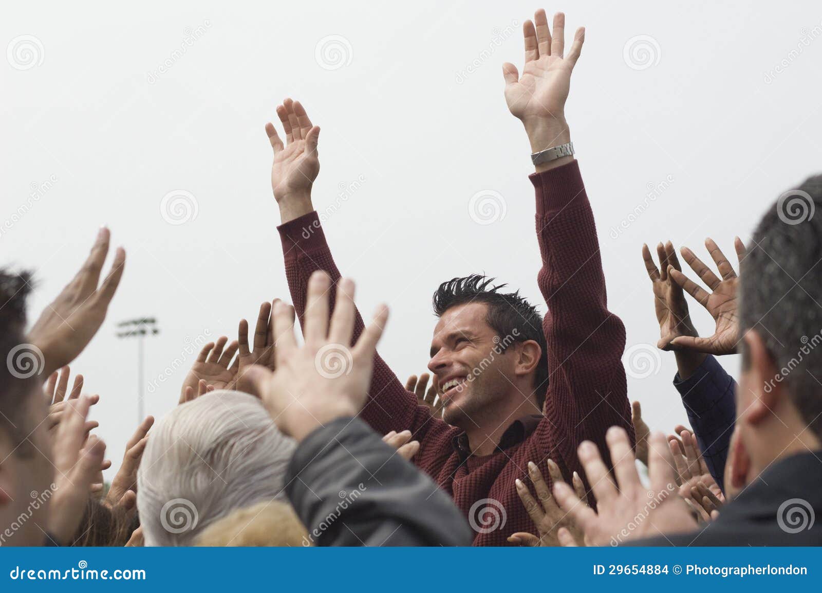 Celebrity Raising Hands for Crowd Stock Photo - Image of horizontal ...