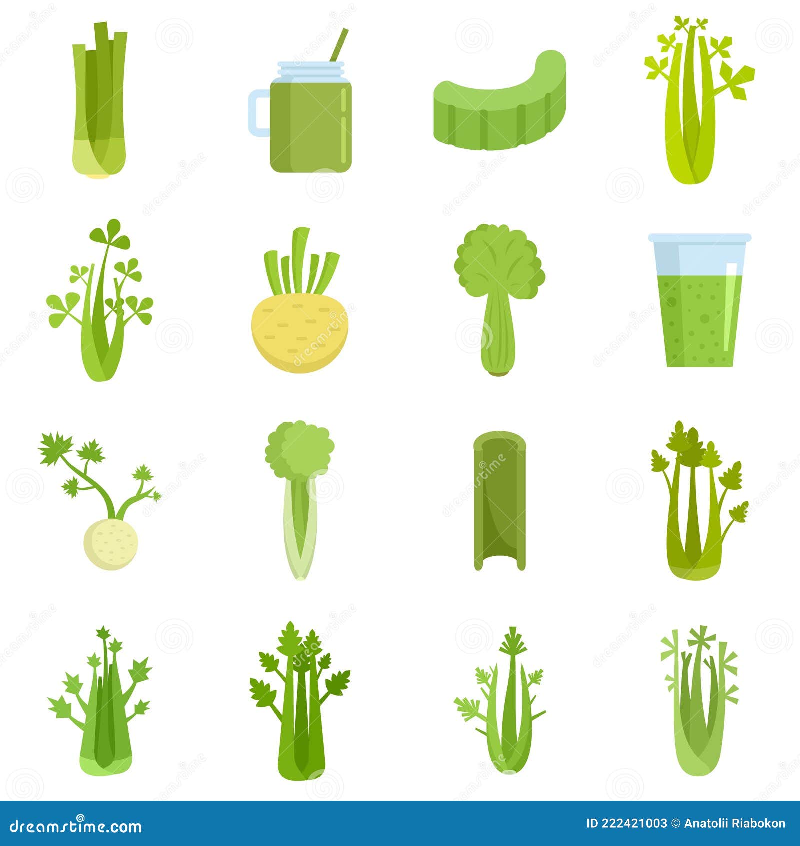 Celery Icons Set Flat Vector Isolated Stock Vector - Illustration of ...