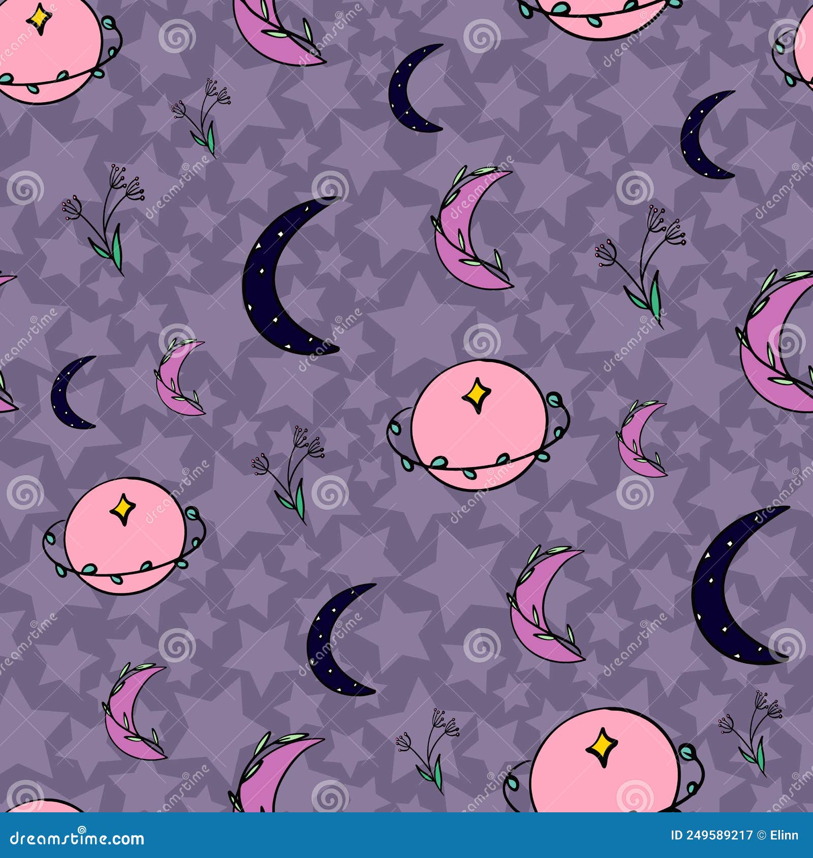 Celestial Abstract Seamless Vector Pattern Design, Purple Background ...