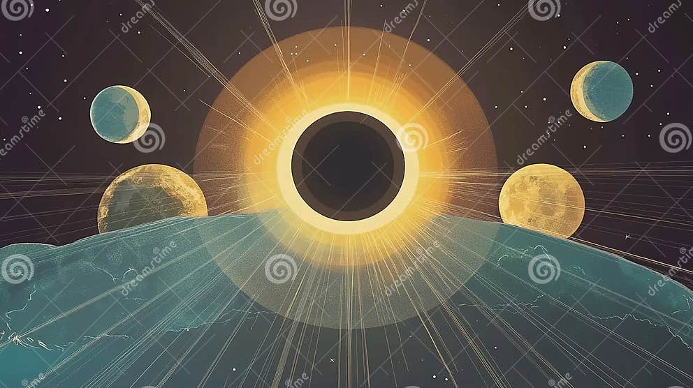 A Celestial Alignment Displaying a Solar Eclipse with Multiple Moons ...