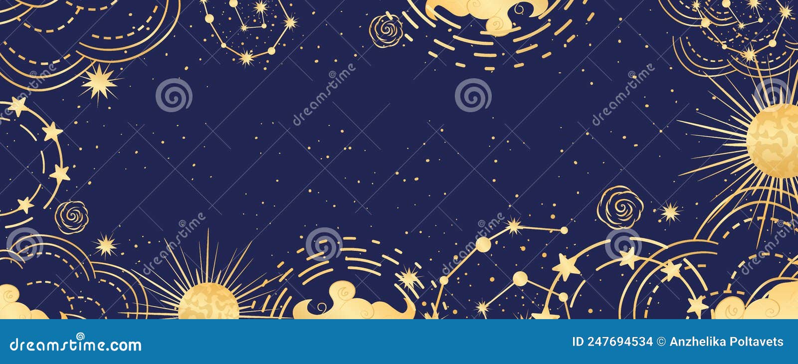 Celestial Astrological Background with Constellations, Stars, Sun and ...