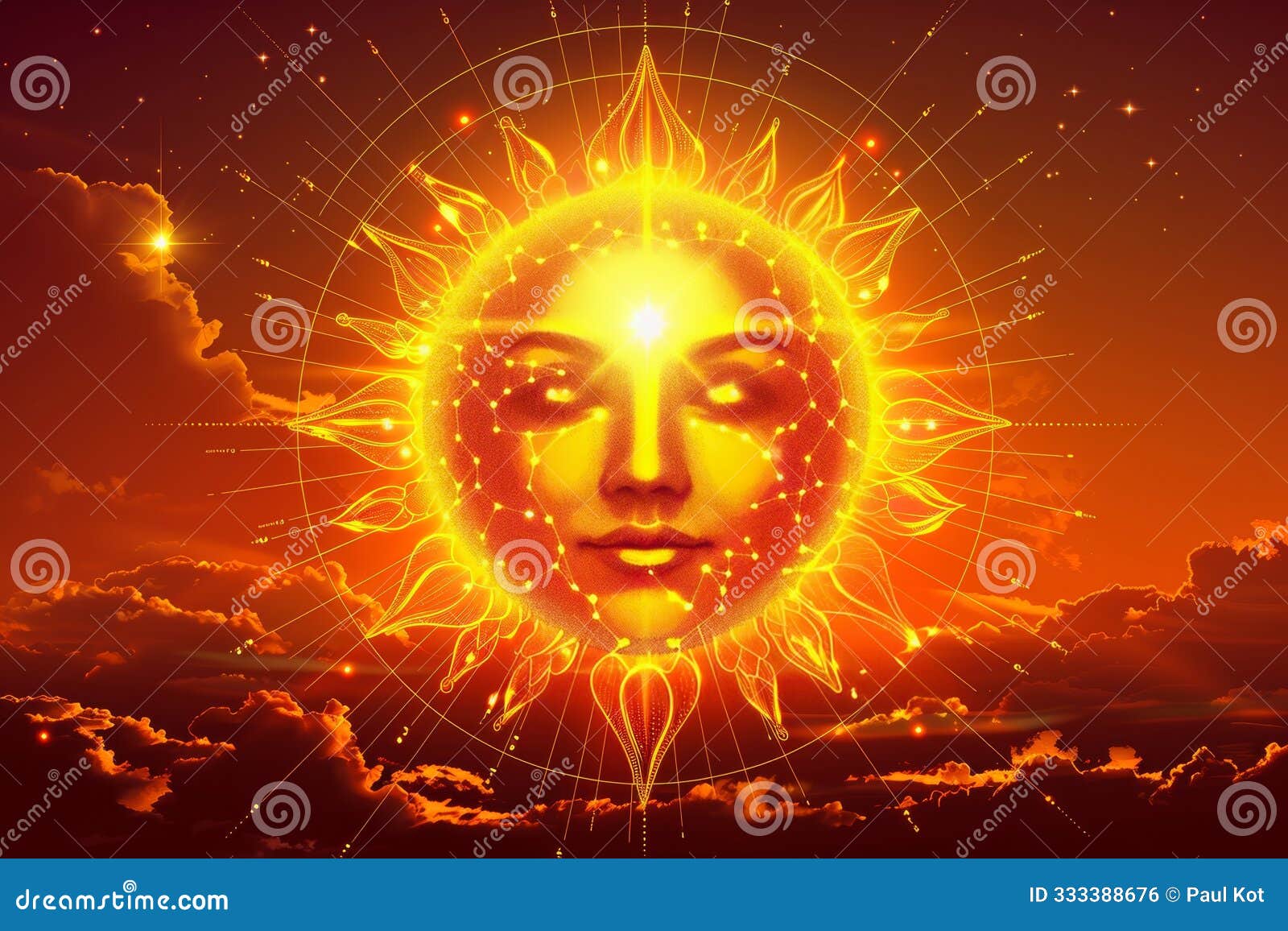 Celestial Astrological Banner with Sun Face, Solar Eclipse, and Zodiac ...
