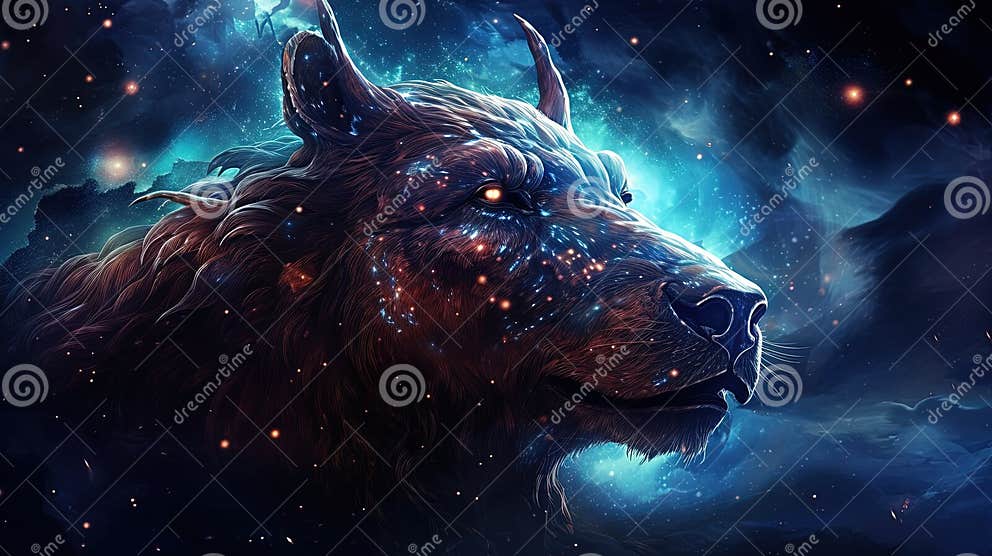 Celestial Beast in Cosmic Realm Stock Illustration - Illustration of ...
