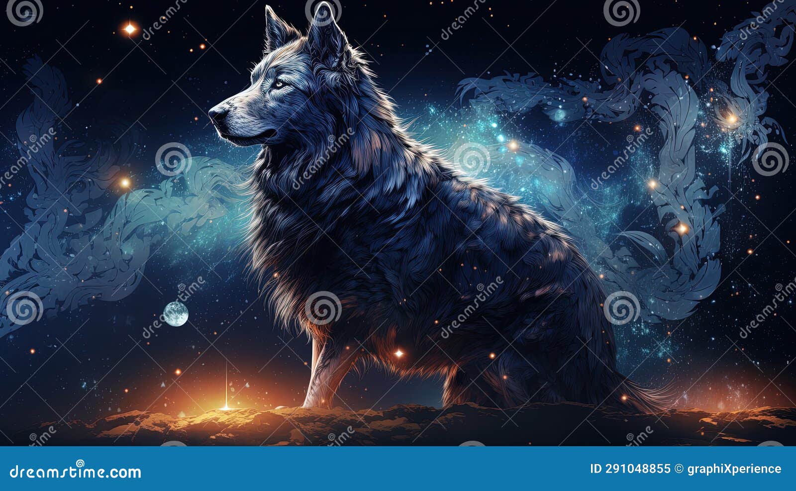 Celestial Beast in Cosmic Realm Stock Illustration - Illustration of ...