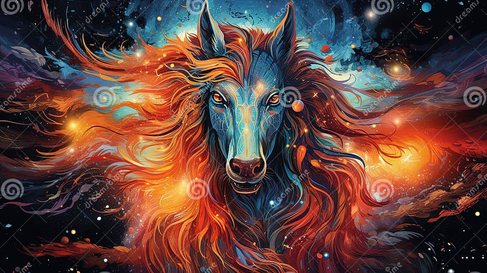Celestial Beast in Cosmic Realm Stock Illustration - Illustration of ...