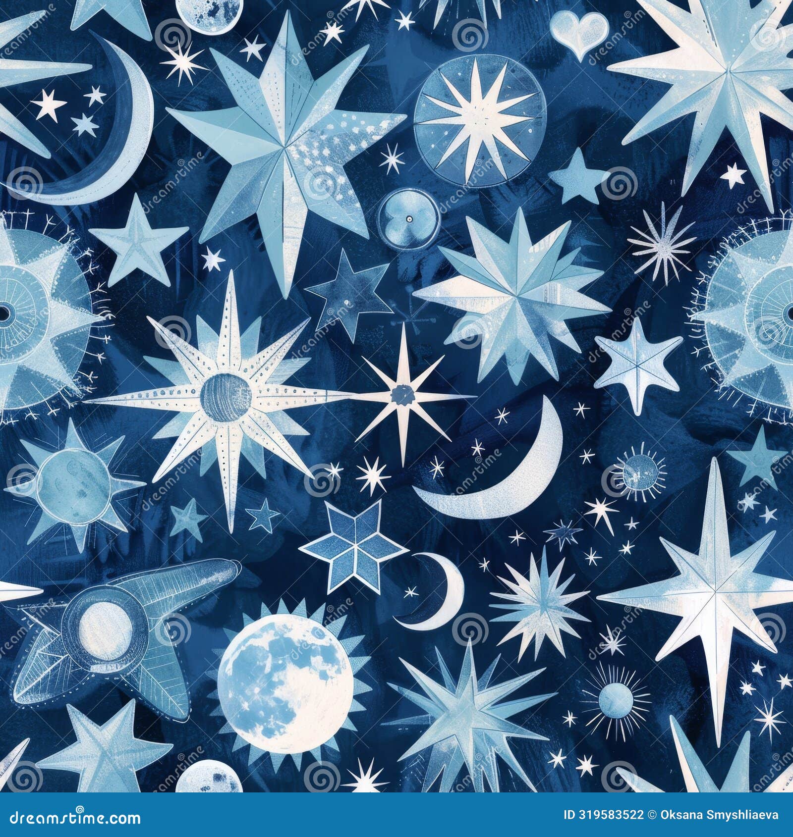 Celestial Beauty: Moon, Stars and Planets in Midnight Blue Stock Photo ...