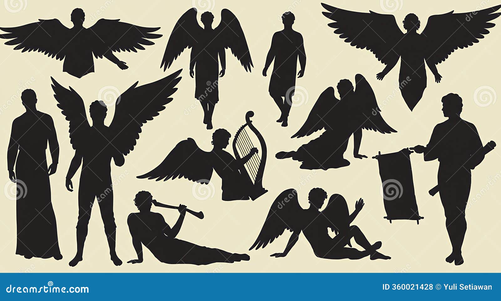 Celestial Beings, a Vectorized Collection of Angel Silhouettes Stock ...