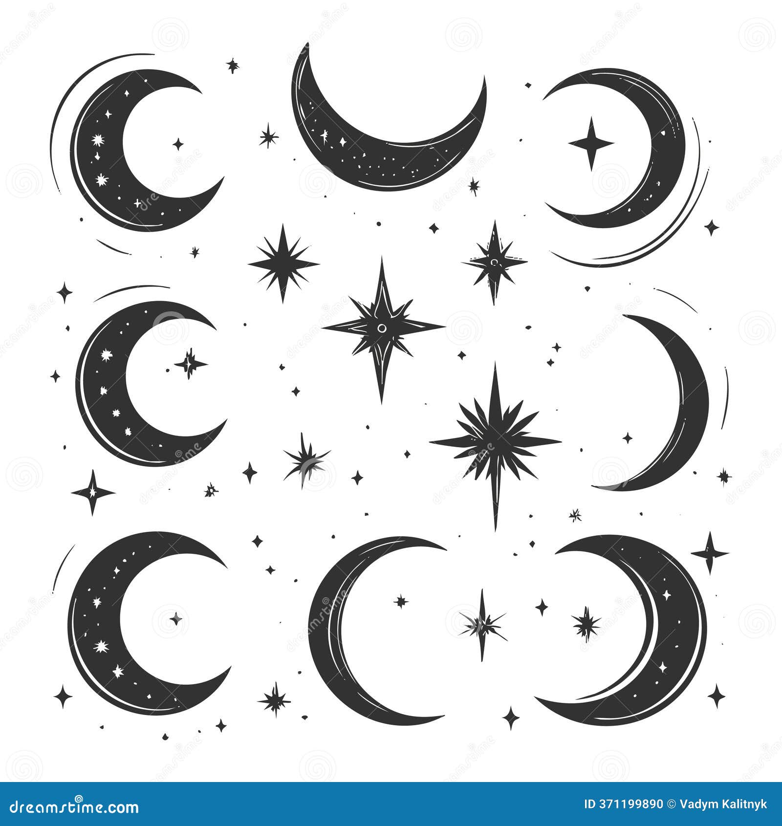 Celestial Black Magic Symbols Sun, Moon, Crystals, Evil Eye, Witch ...