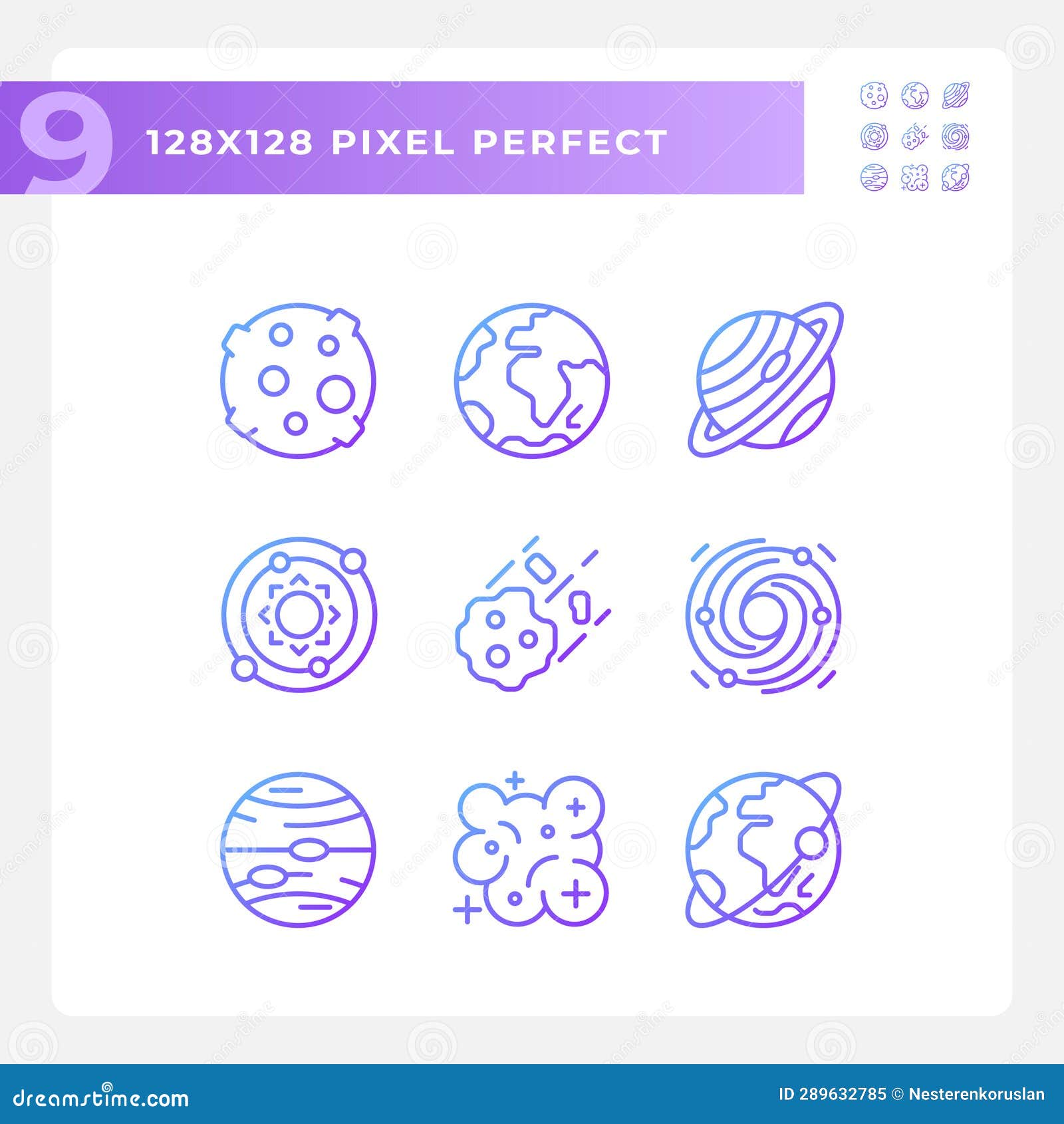 Celestial Bodies Pixel Perfect Gradient Linear Vector Icons Set Stock ...