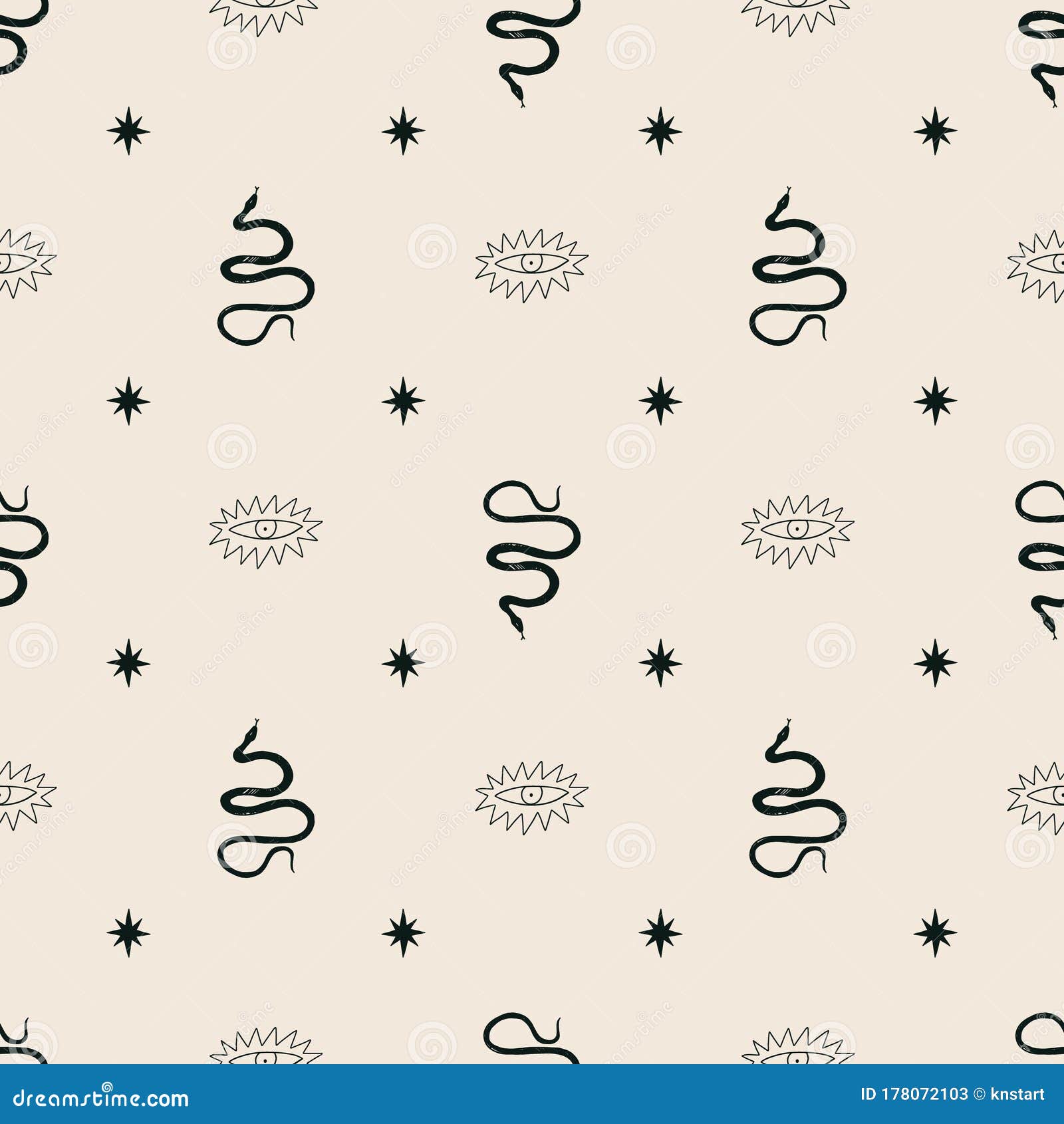 Celestial Boho Seamless Pattern with Hand Drawn Snakes in Vector Stock ...