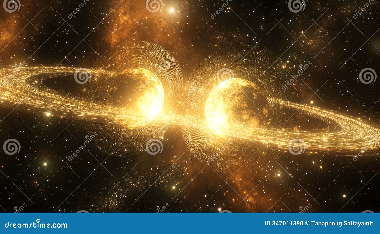 Celestial Bridge Two Planets Connected By Golden Energy 3D Of A ...