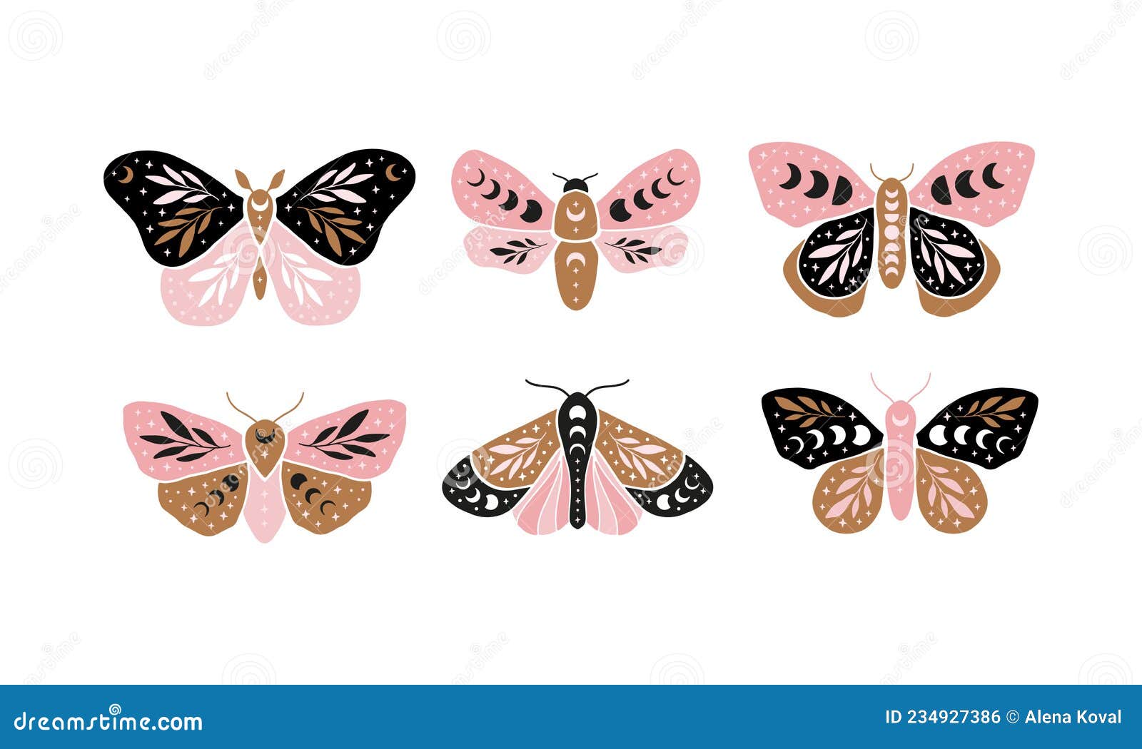 Celestial Butterfly Vector Illustration Set. Stock Vector ...