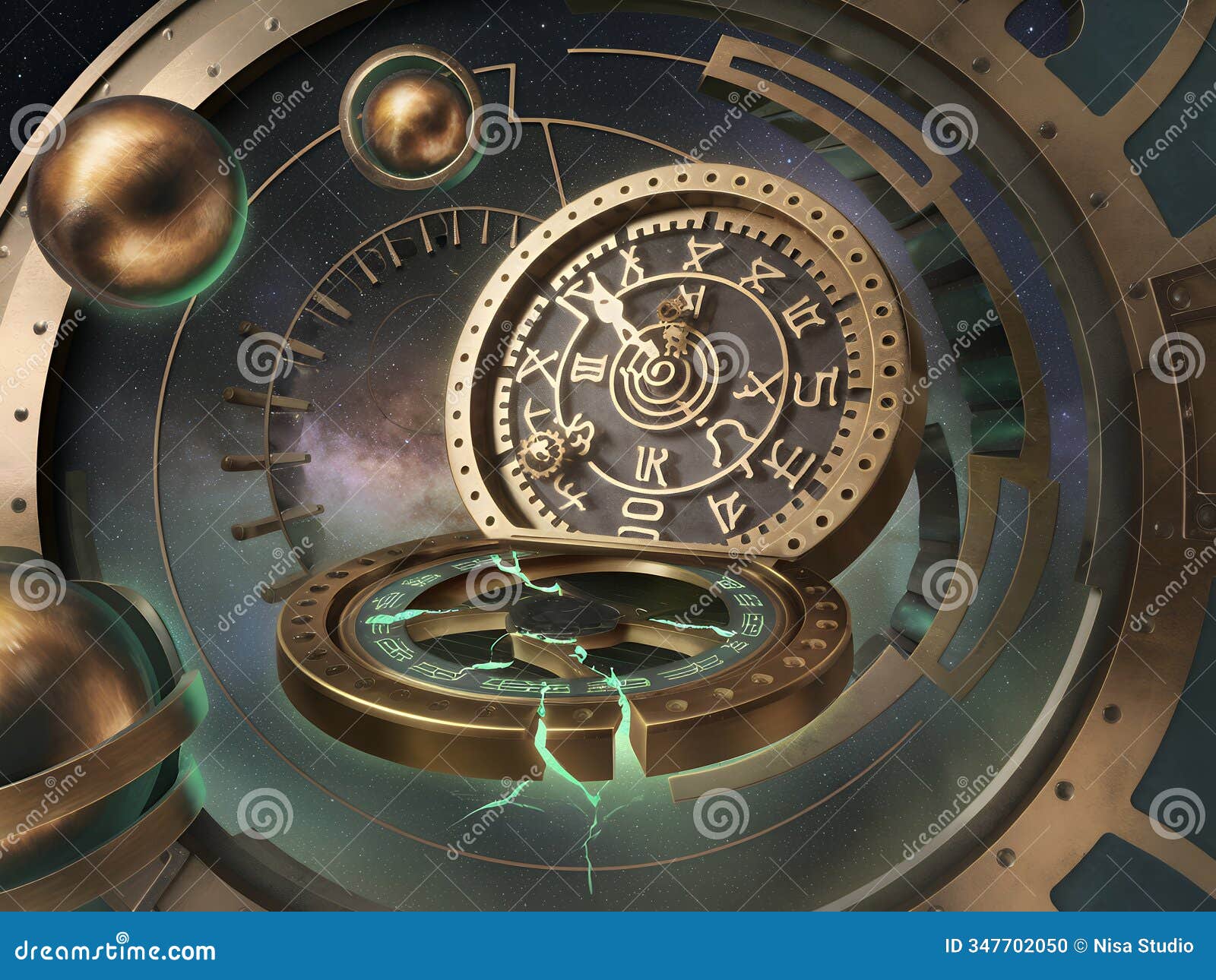 Celestial Clockwork: a Mystical Timepiece Amidst the Cosmos Stock ...