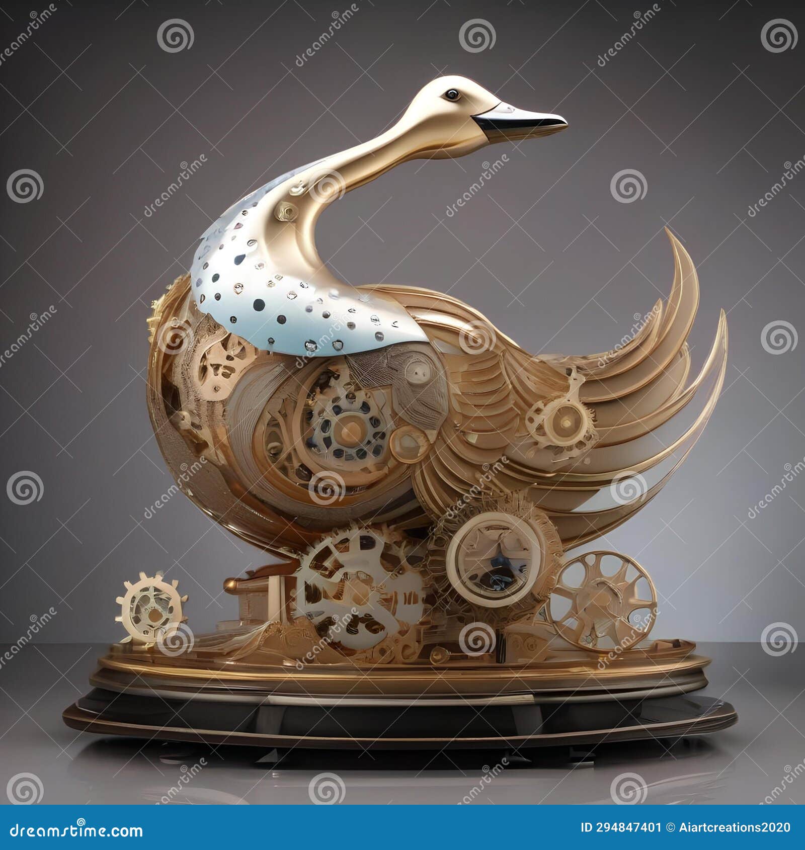 A Celestial Clockwork Swan with Gears and Cogs in Its Plumage, Floating ...
