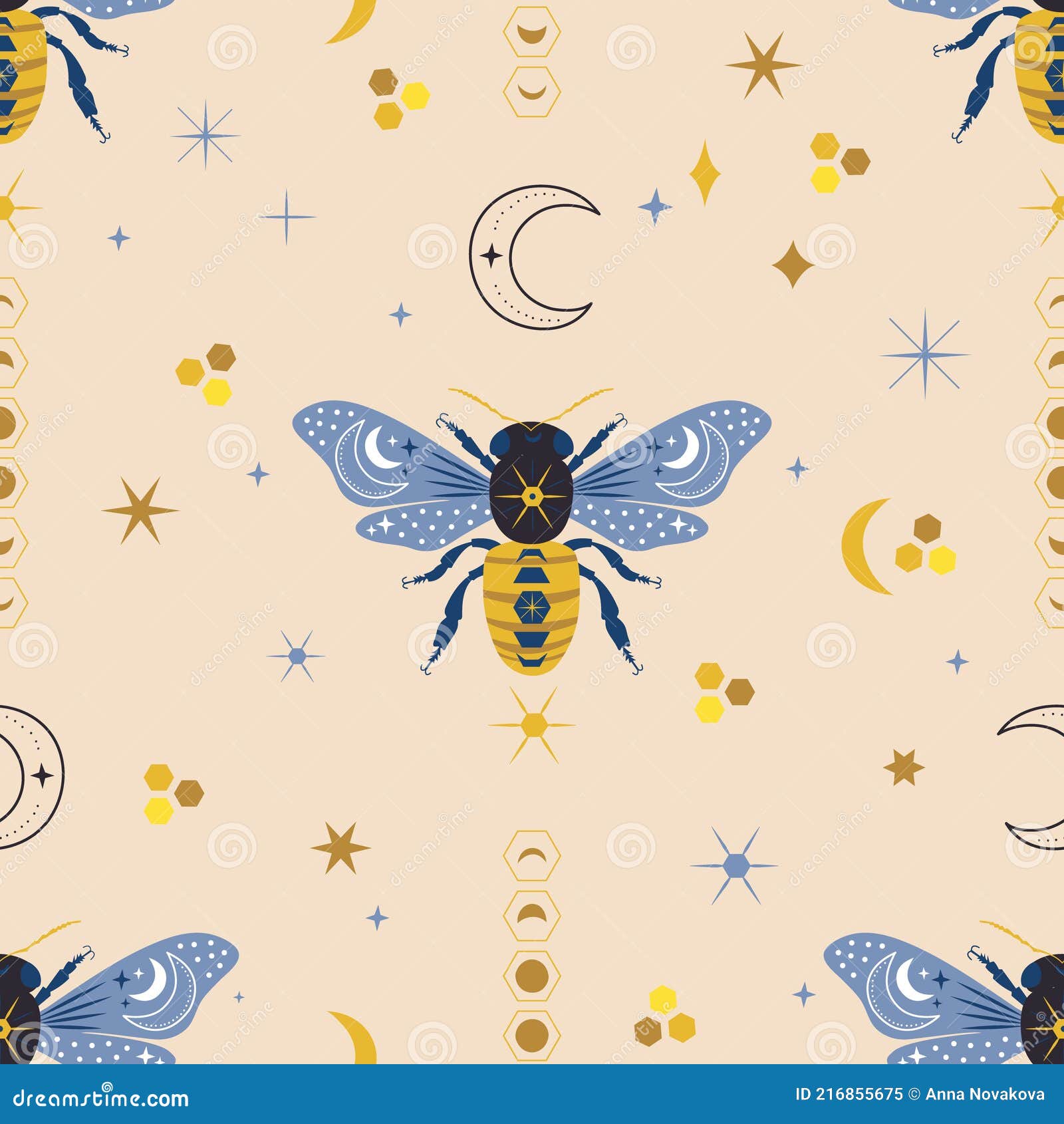 Celestial Cosmic Bee Vector Seamless Pattern. Stock Vector ...
