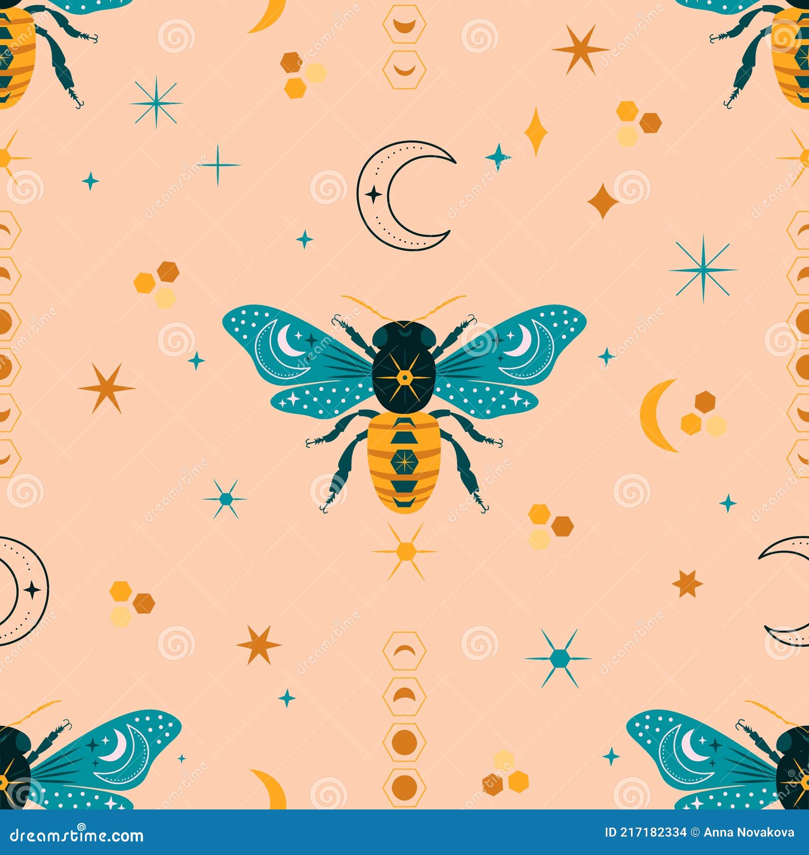 Celestial Cosmic Bee Vector Seamless Pattern. Stock Vector ...
