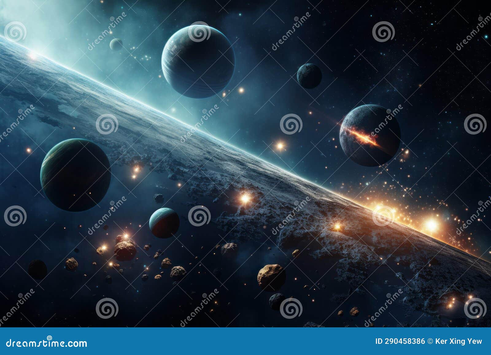 Celestial 3D Cosmic Backdrop Stock Illustration - Illustration of ...
