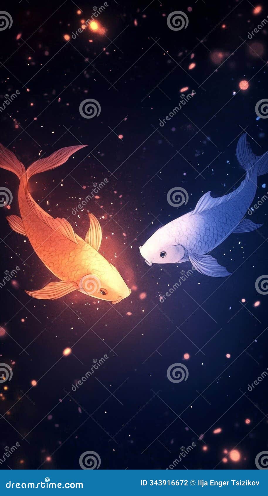 Celestial Dance Two Glowing Koi Fish in Harmony, Neon Illustration on ...