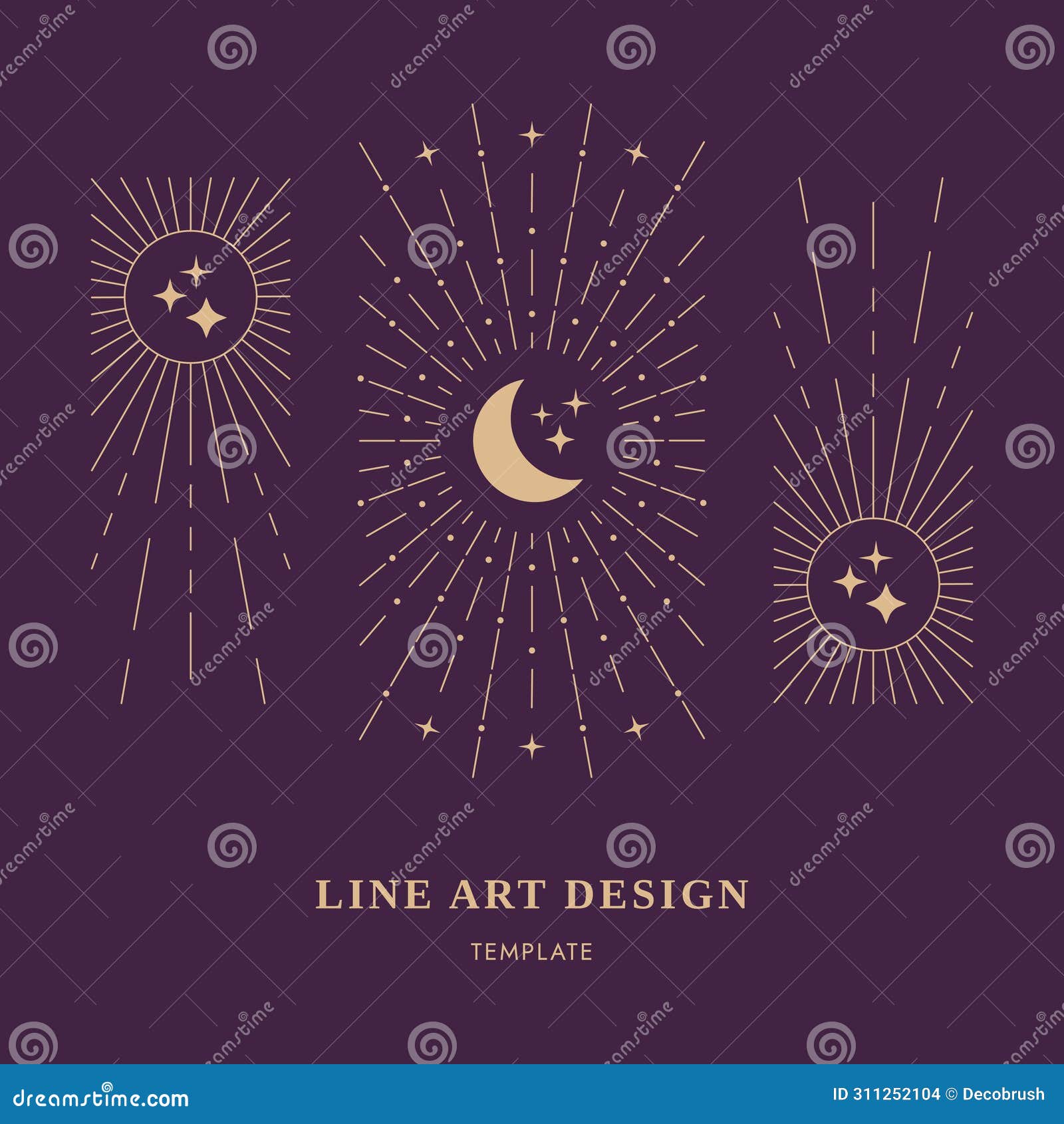 Celestial Design Card, Moon, Sun Rays Stars, Decorative Magic ...