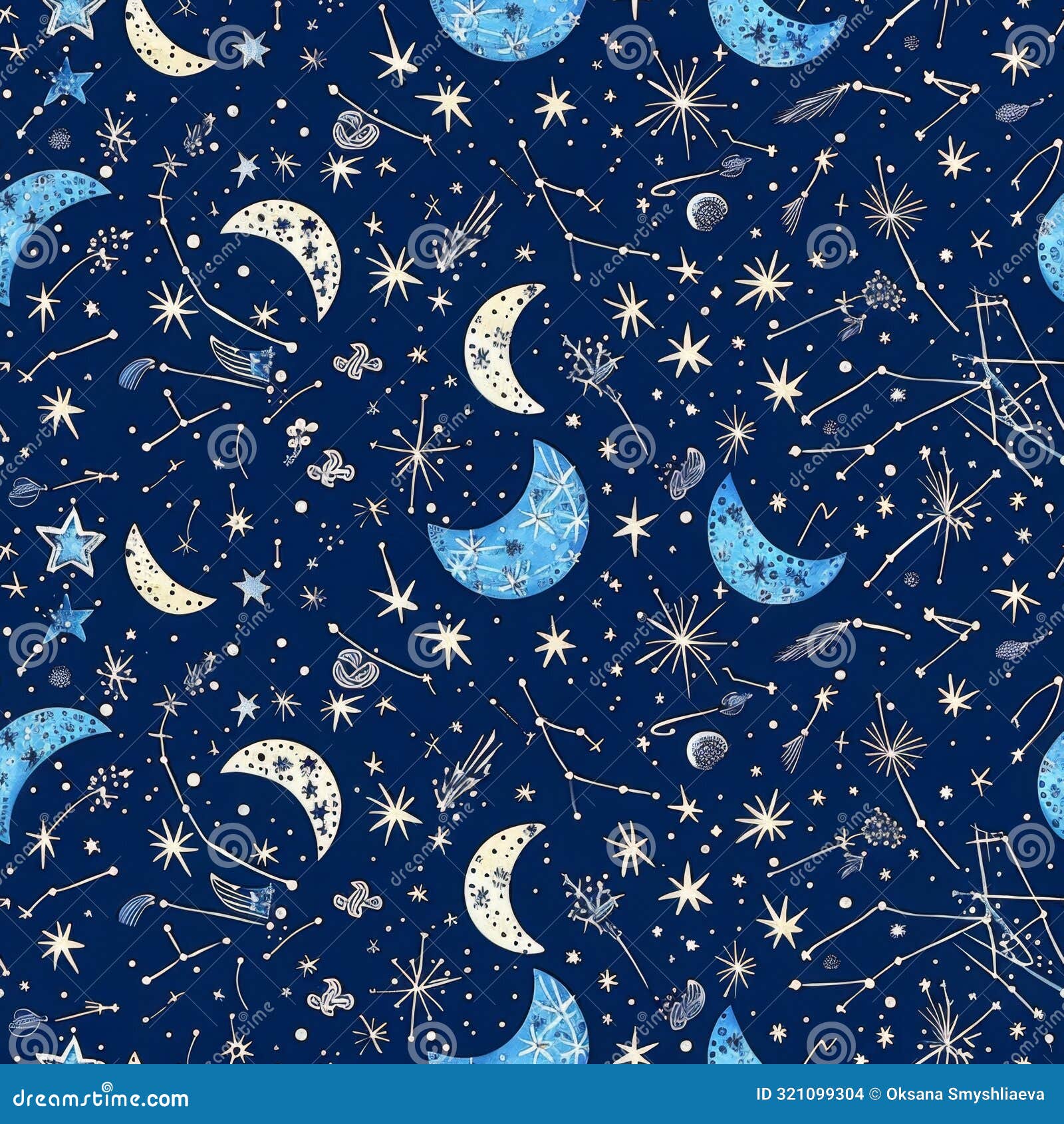 Celestial Dreams: Moon, Stars, and Constellations on Midnight Blue ...