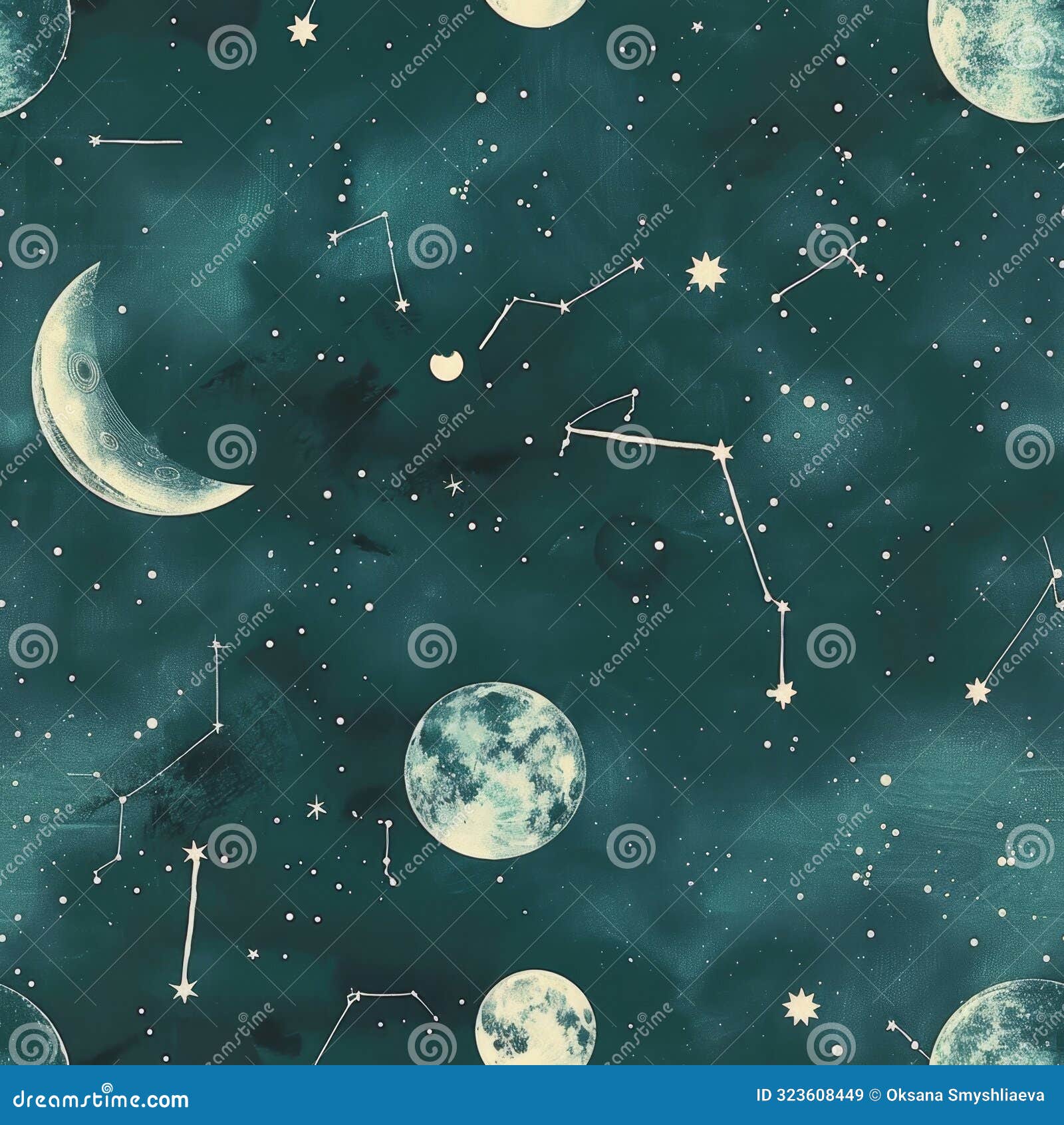 Celestial Dreamscape: Moons, Stars, and Constellations in Night Sky ...