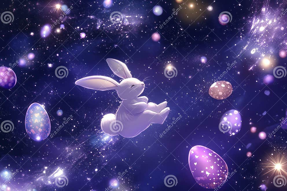 A Celestial Easter Bunny Floating in Space, Surrounded by Glowing ...