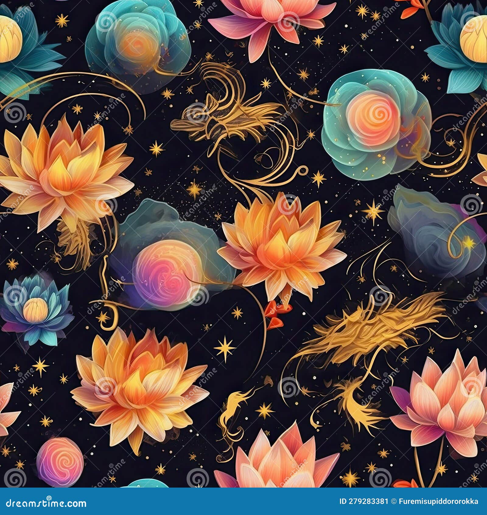 Celestial Elements with Earthly Botanical Elements Like Flowers, Plants ...