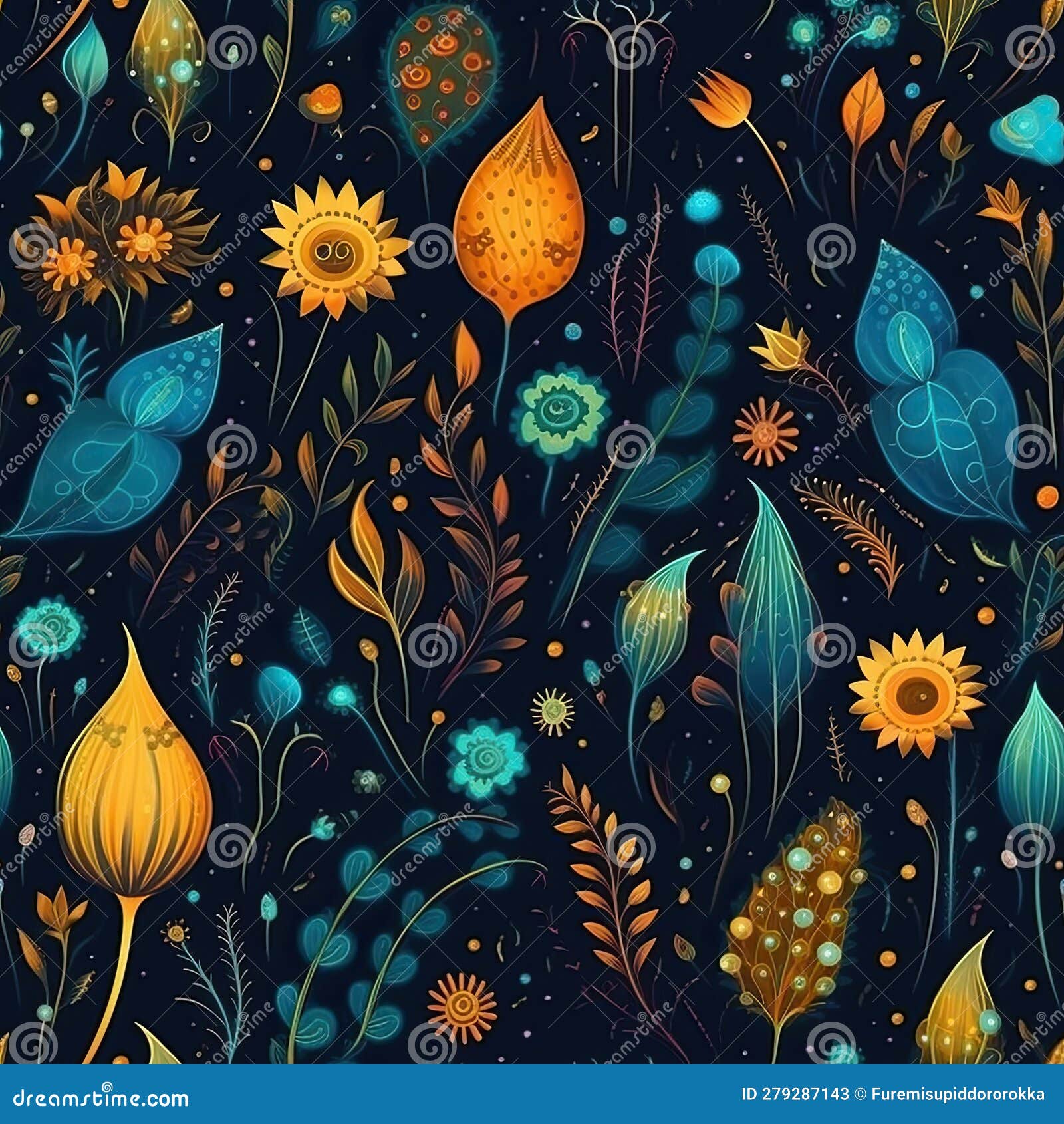 Celestial Elements with Earthly Botanical Elements Like Flowers, Plants ...