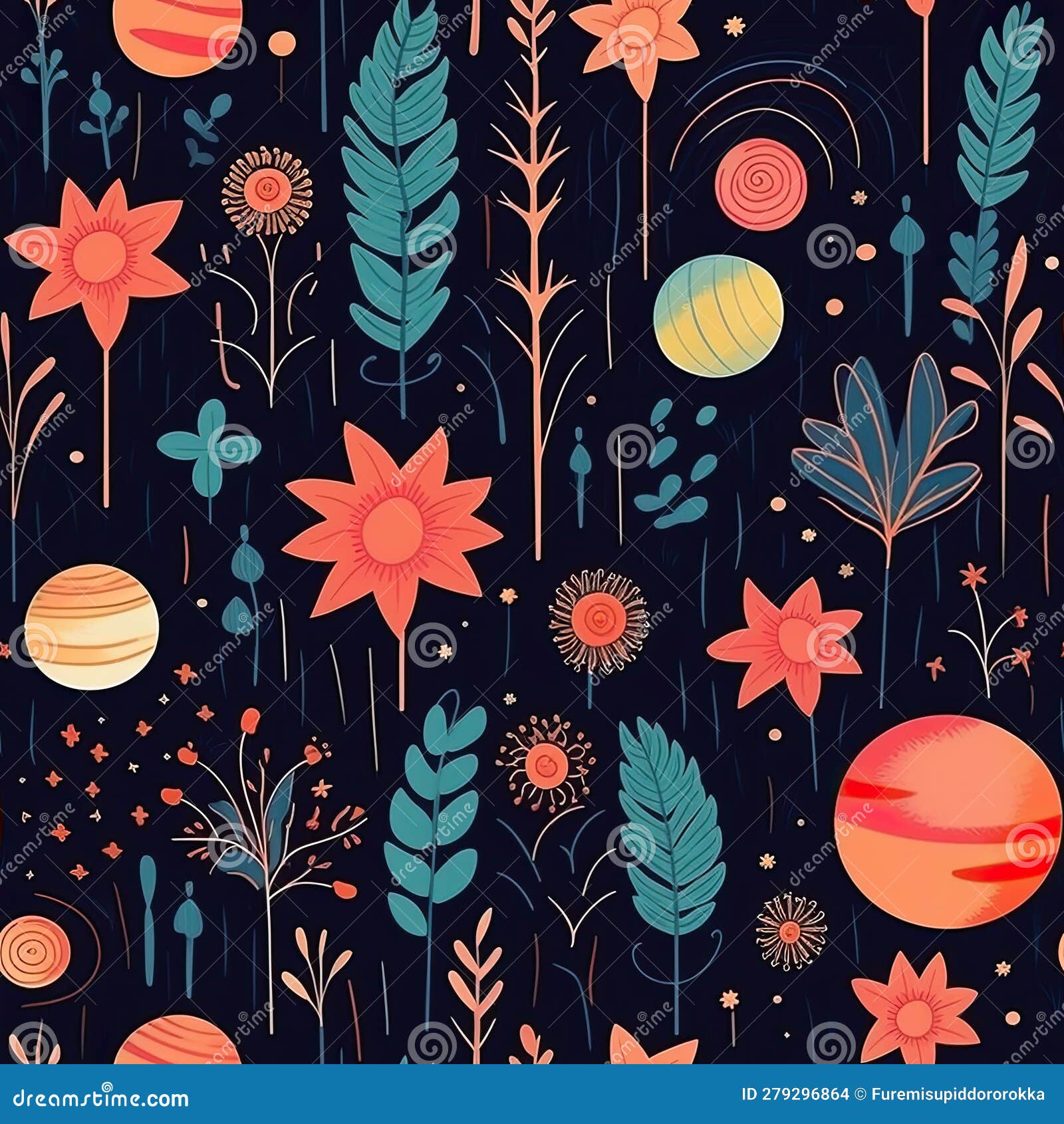 Celestial Elements with Earthly Botanical Elements Like Flowers, Plants ...