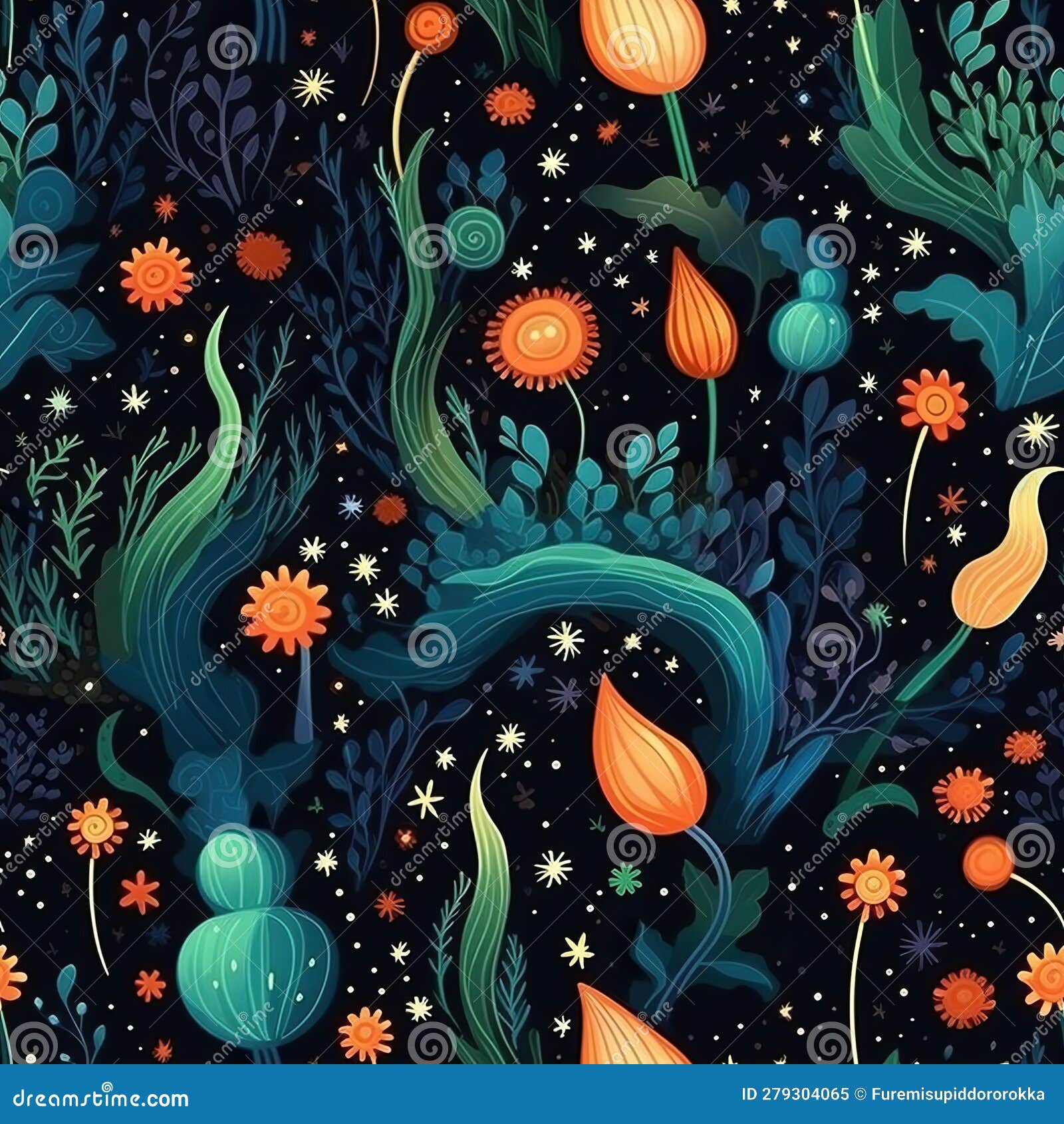 Celestial Elements with Earthly Botanical Elements Like Flowers, Plants ...