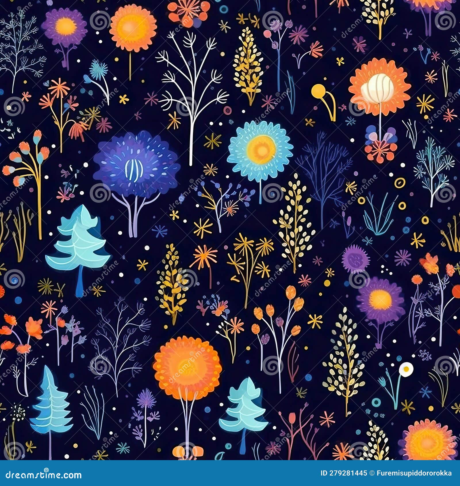 Celestial Elements with Earthly Botanical Elements Like Flowers, Plants ...