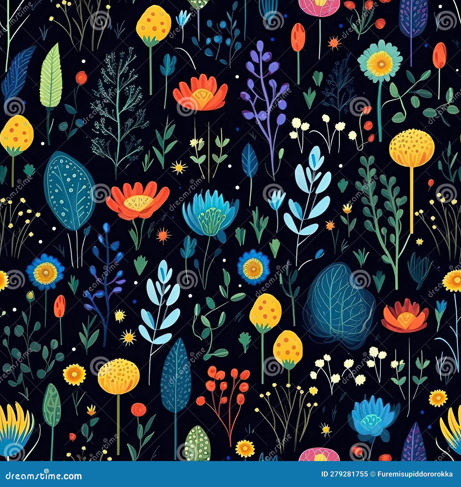 Celestial Elements with Earthly Botanical Elements Like Flowers, Plants ...