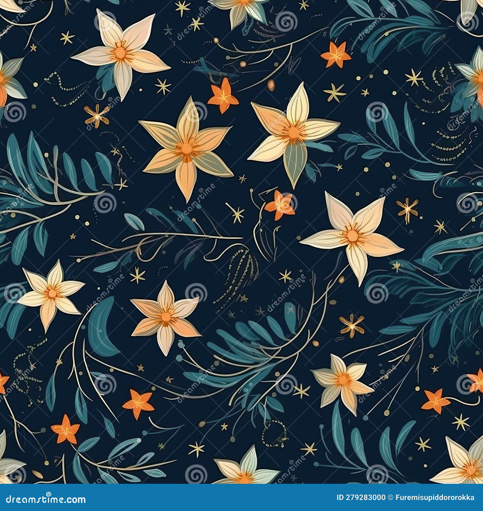 Celestial Elements with Earthly Botanical Elements Like Flowers, Plants ...