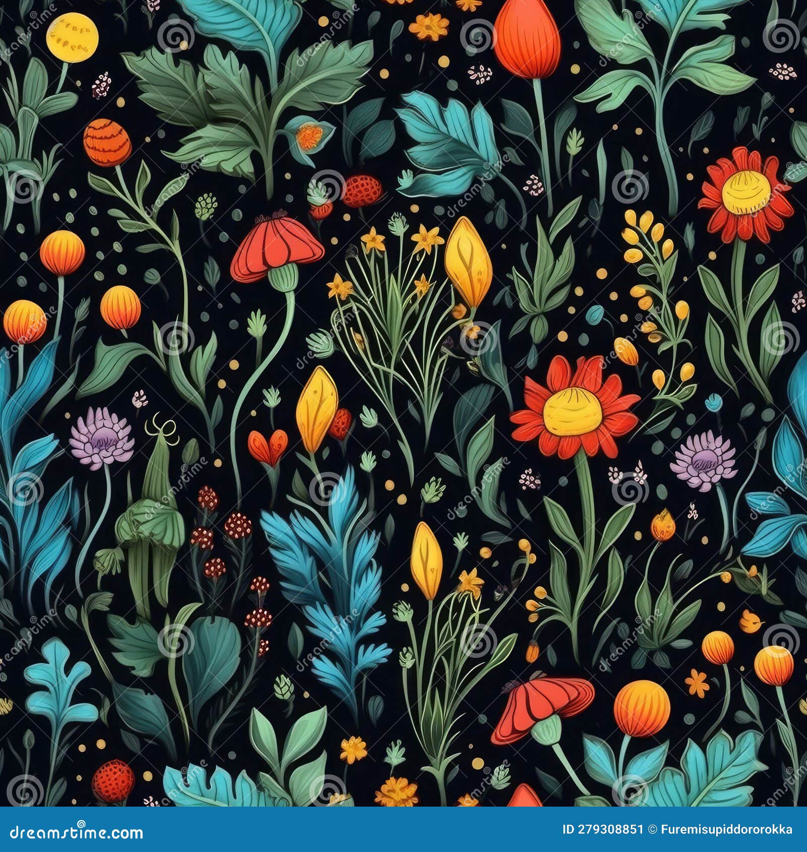 Celestial Elements with Earthly Botanical Elements Like Flowers, Plants ...