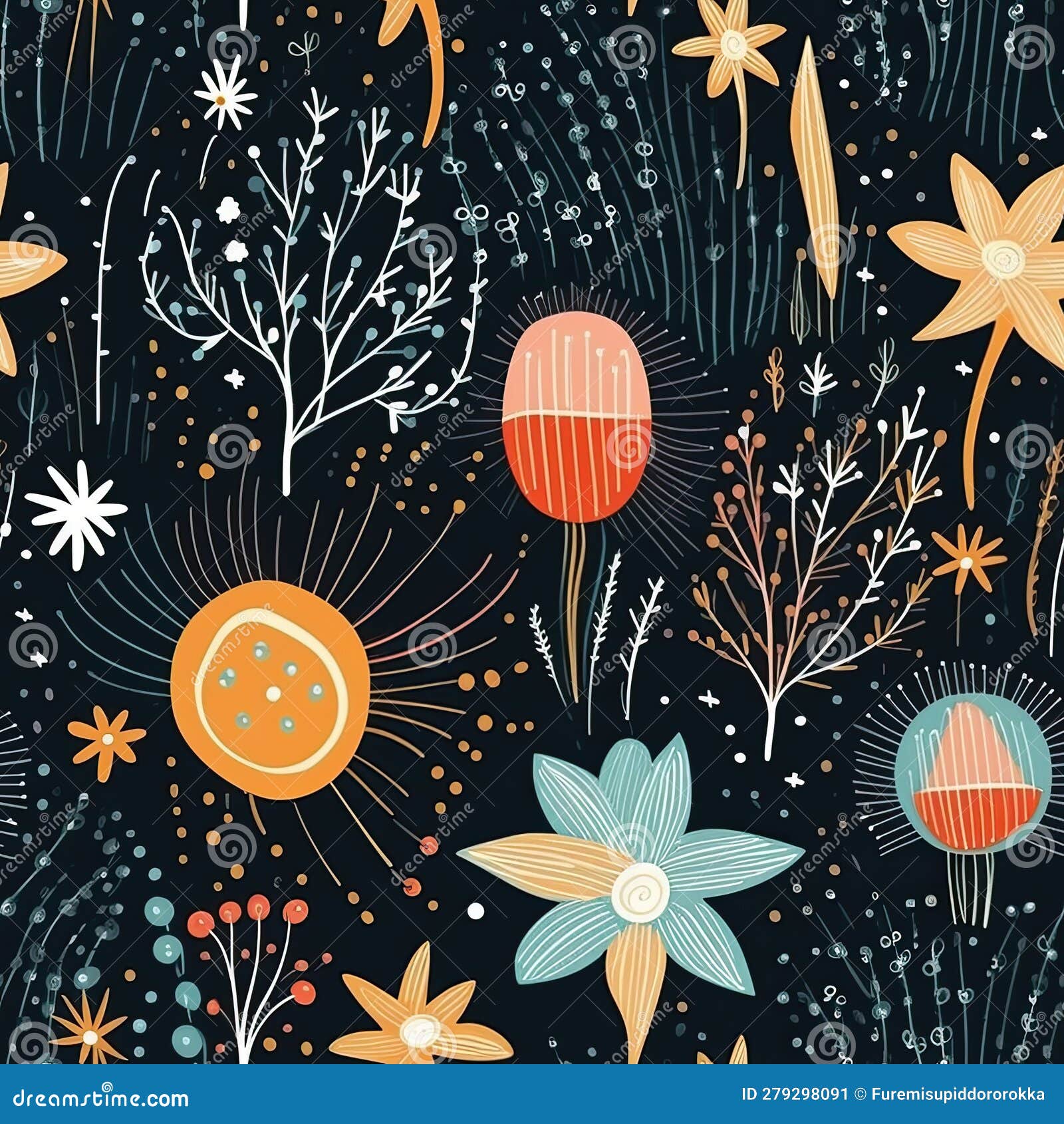 Celestial Elements with Earthly Botanical Elements Like Flowers, Plants ...