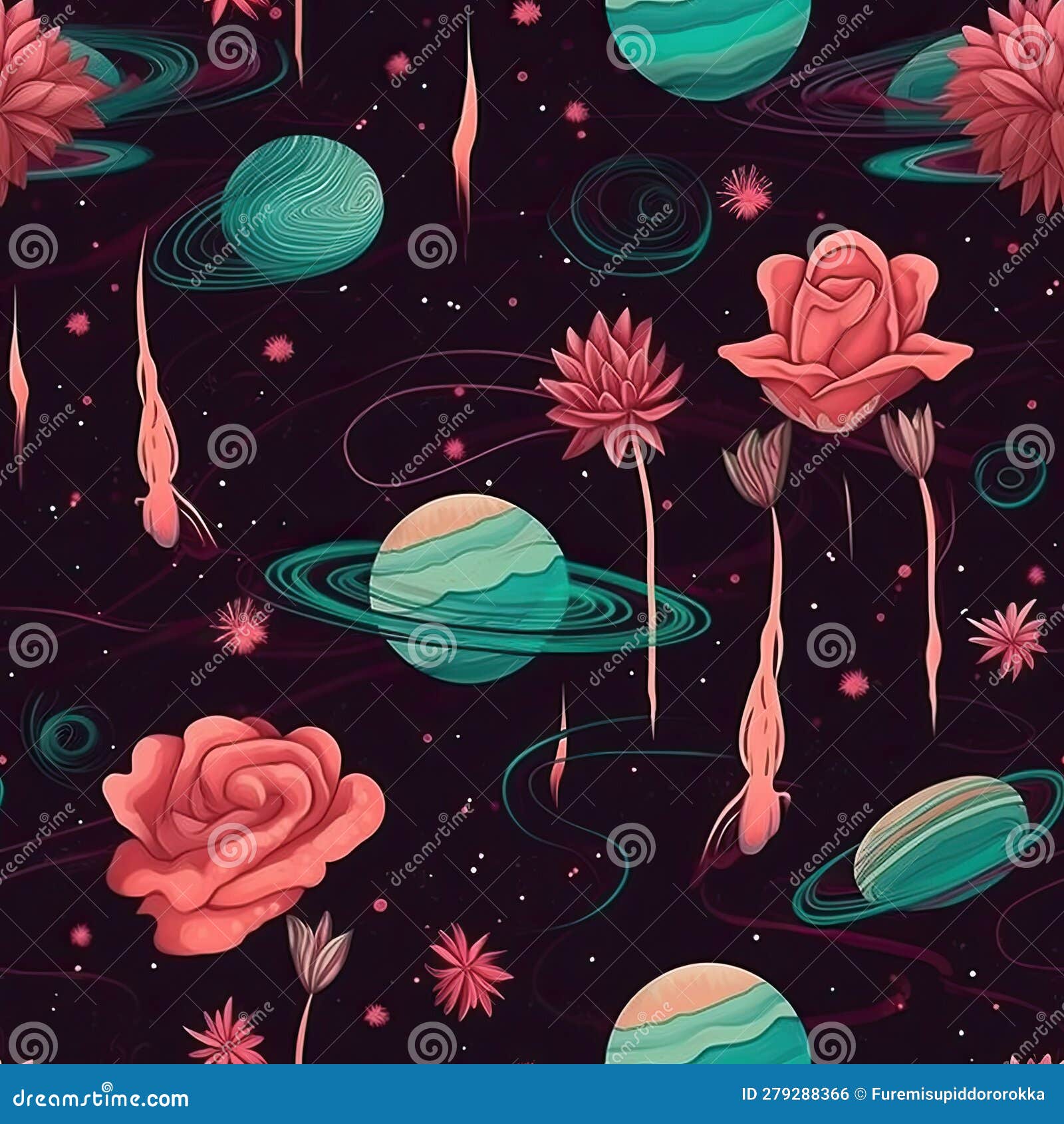 Celestial Elements with Earthly Botanical Elements Like Flowers, Plants ...