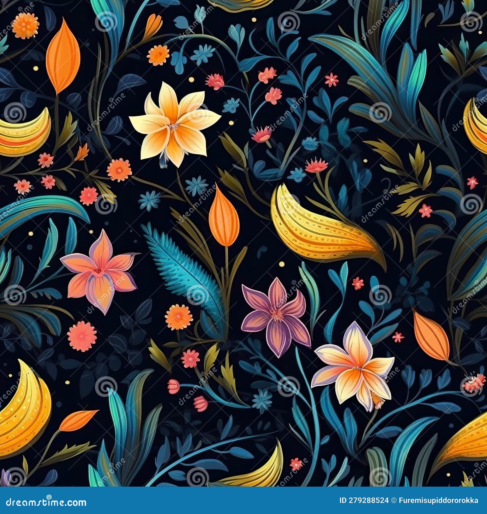 Celestial Elements with Earthly Botanical Elements Like Flowers, Plants ...