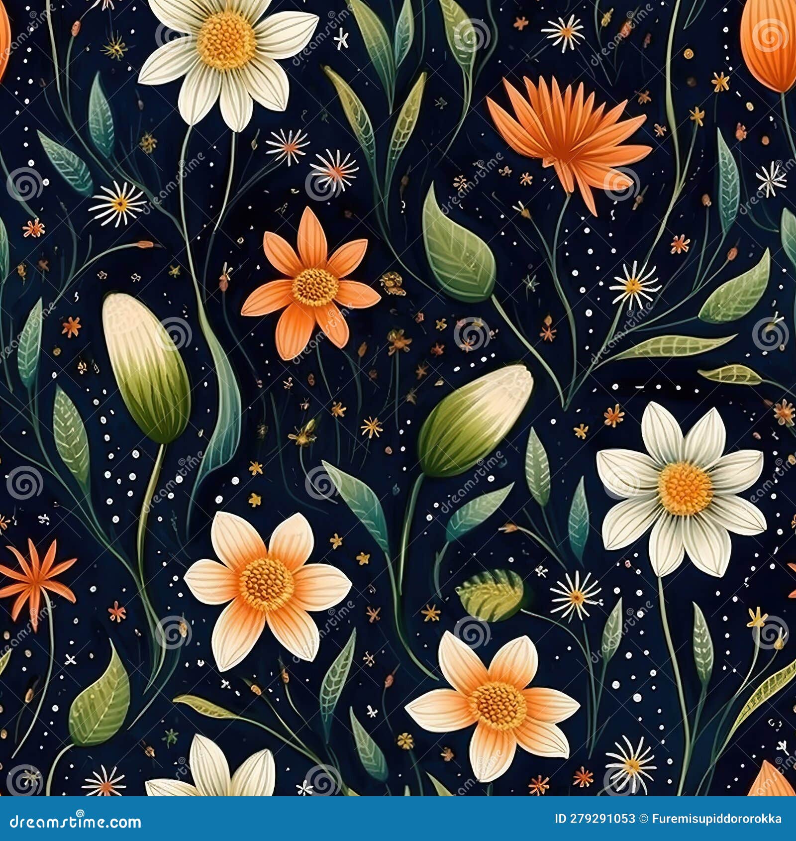 Celestial Elements with Earthly Botanical Elements Like Flowers, Plants ...