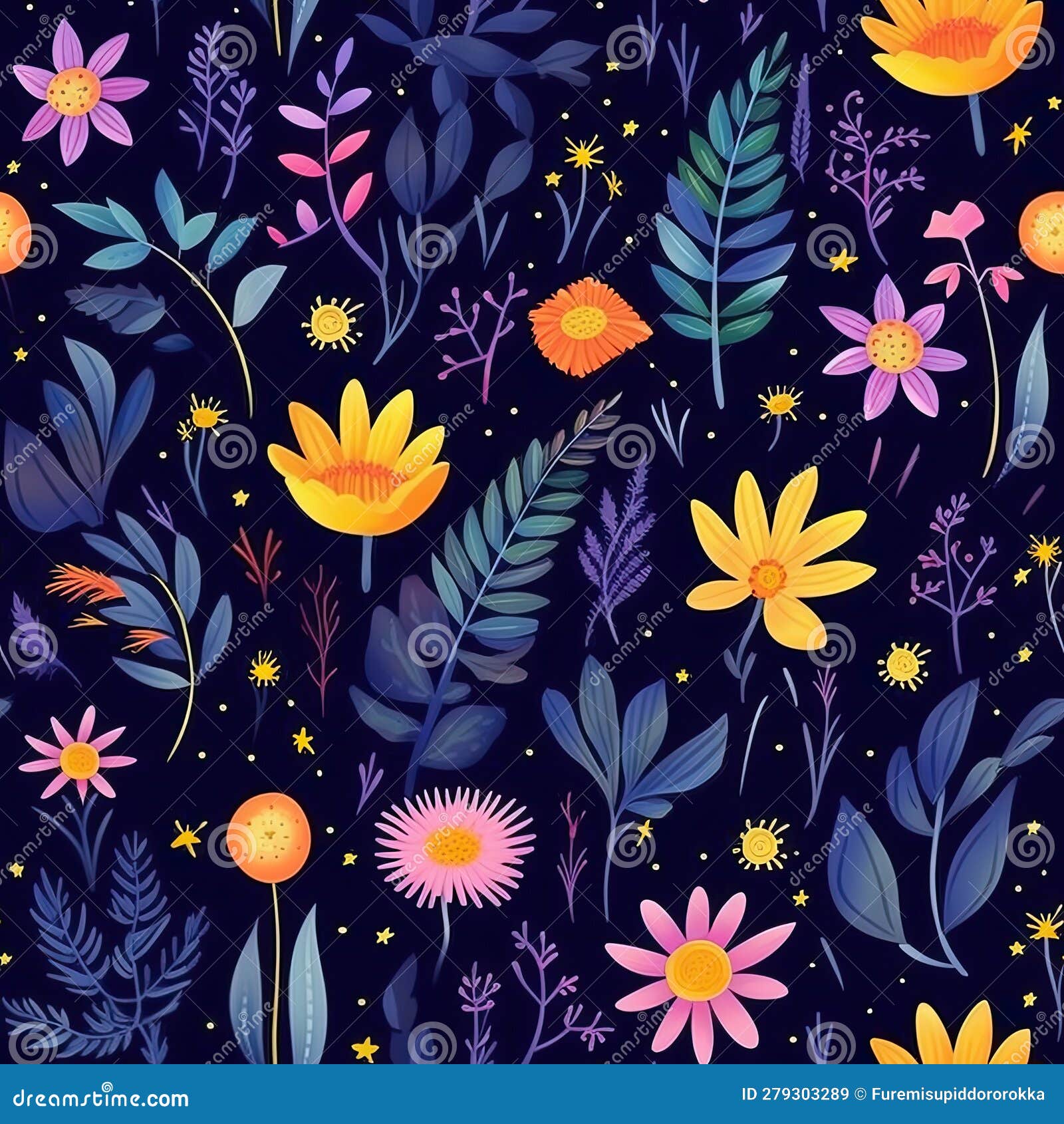 Celestial Elements with Earthly Botanical Elements Like Flowers, Plants ...