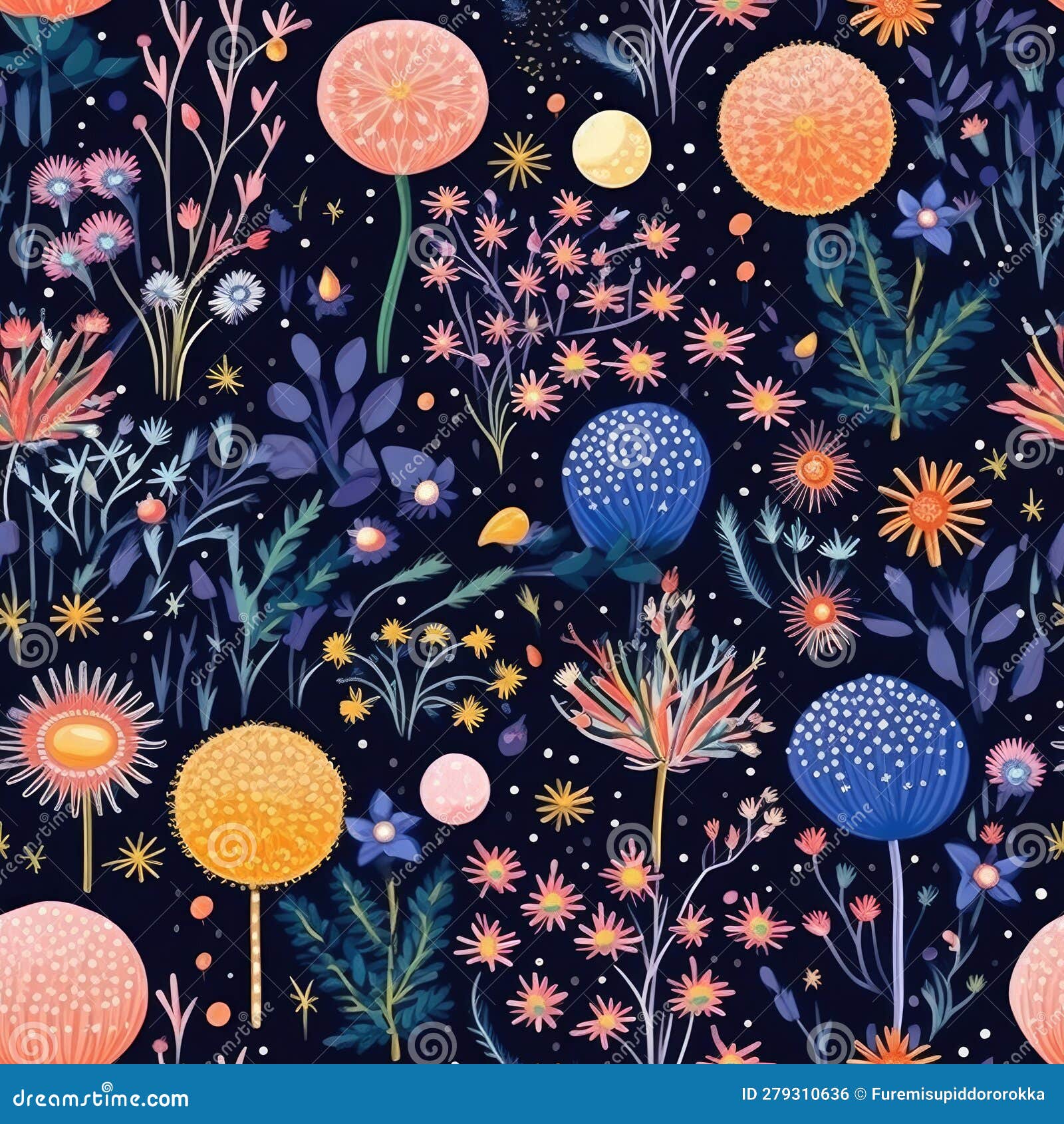 Celestial Elements with Earthly Botanical Elements Like Flowers, Plants ...