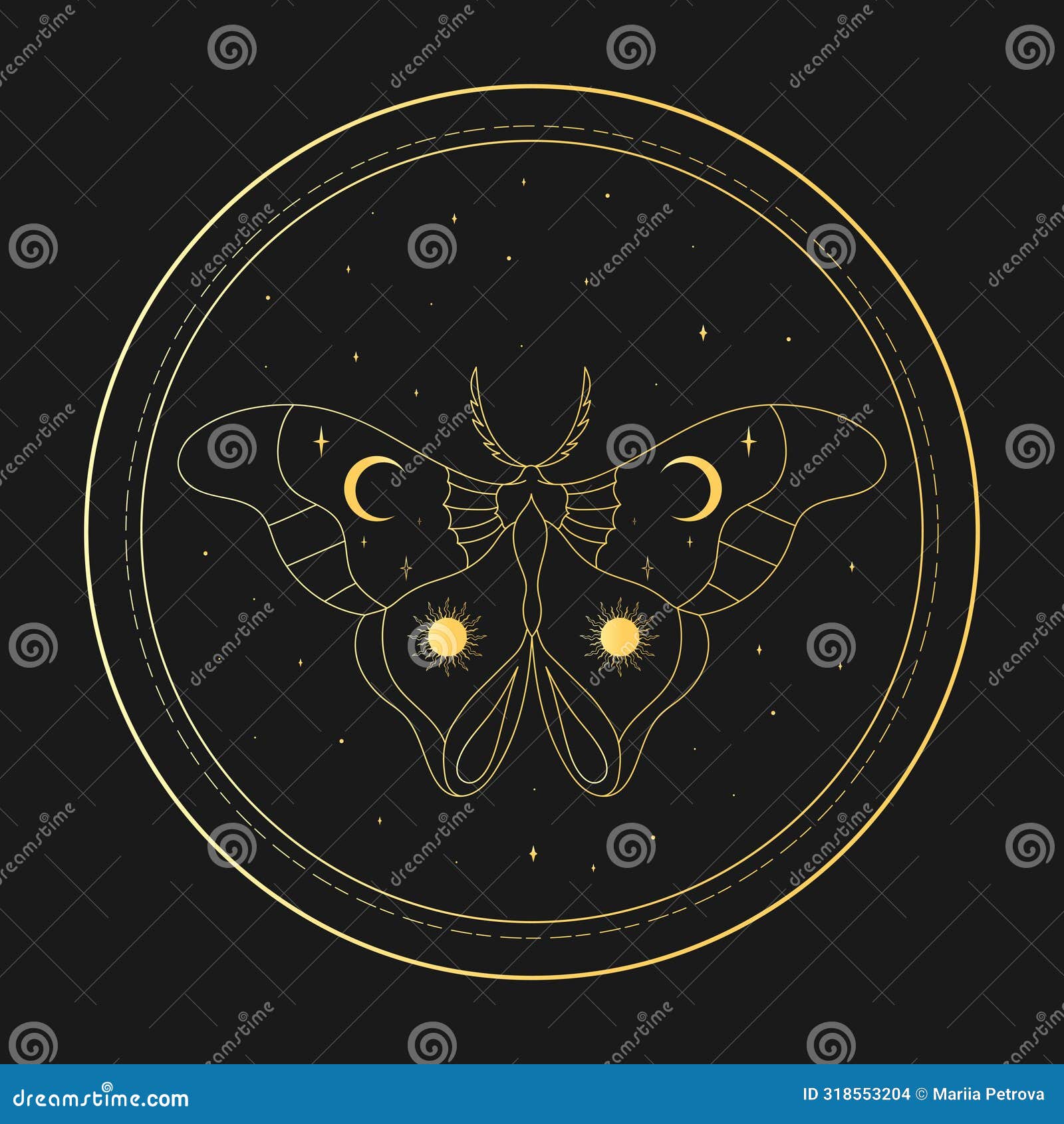 Celestial Emblem with a Golden Butterfly in a Circle Stock Vector ...