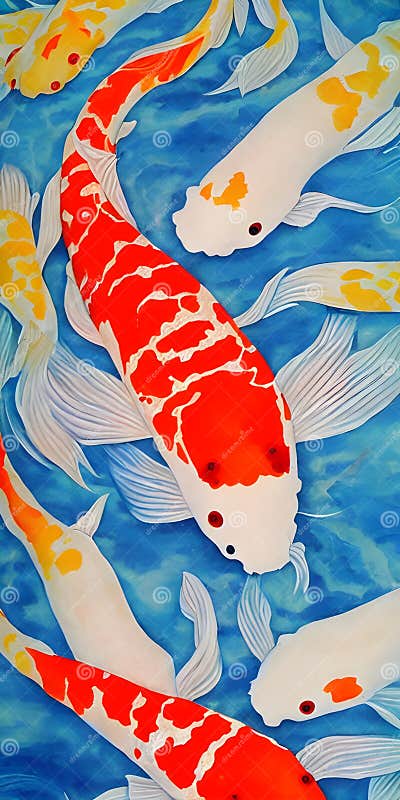 Celestial Flows: Heavenly Digital Koi Fish Artistry Stock Illustration ...