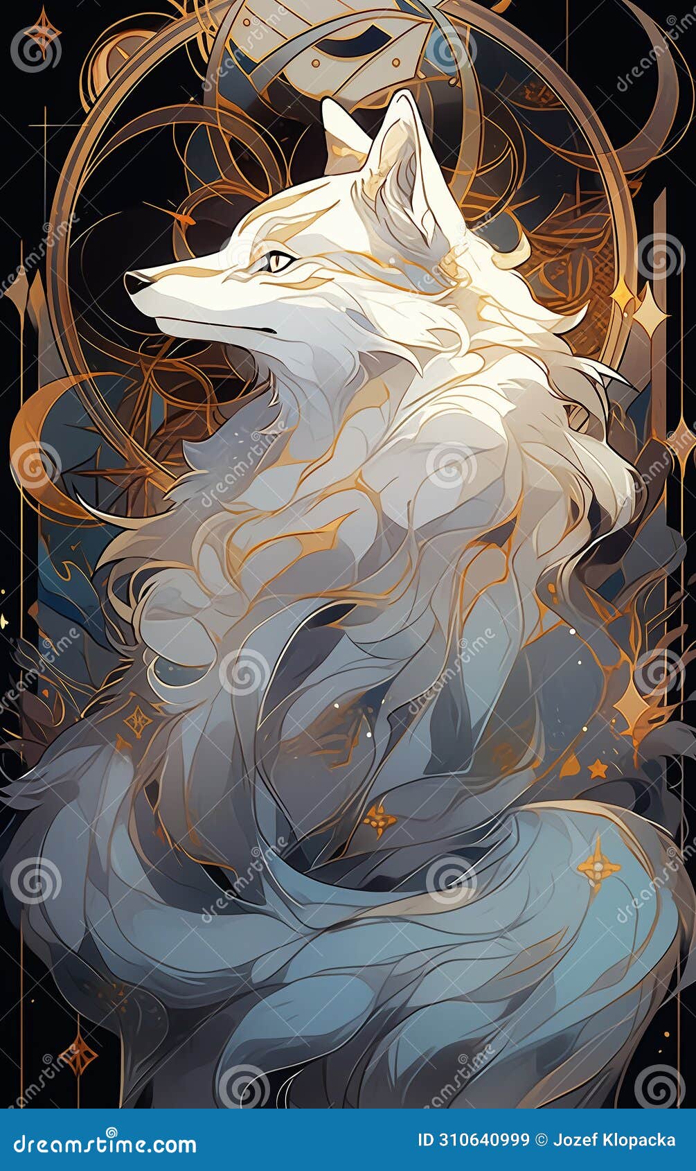 Celestial Fox with Ornamental Background. Stock Illustration ...