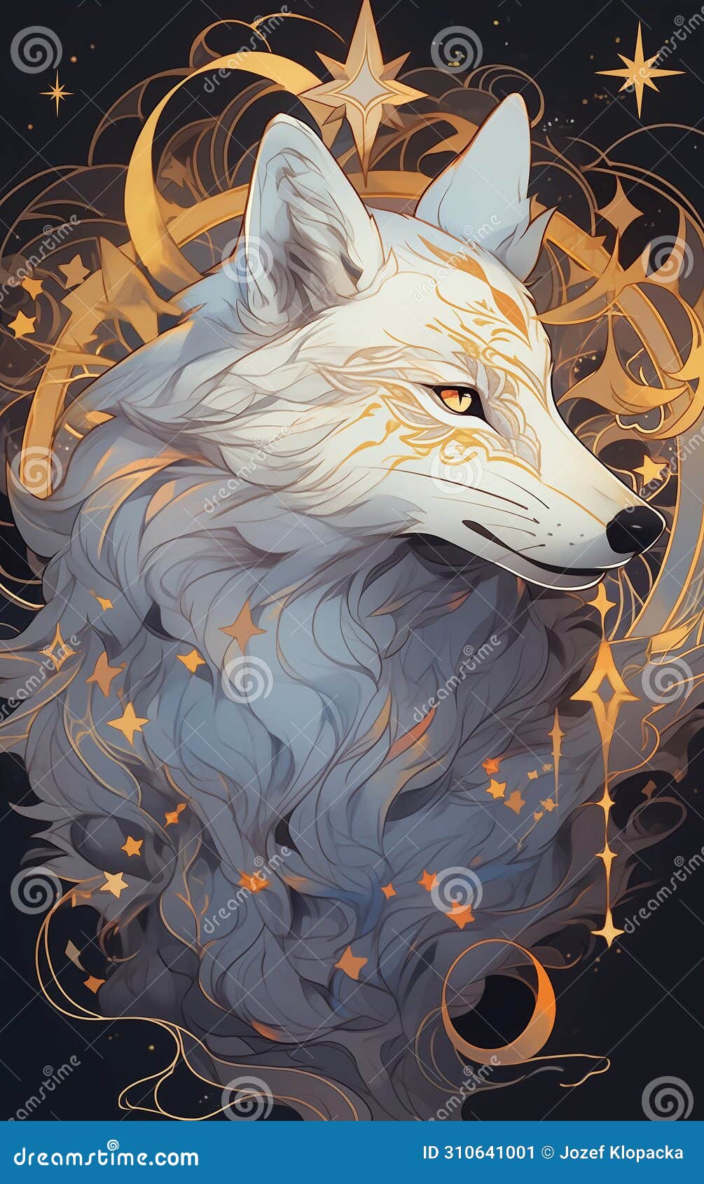 Celestial Fox with Ornamental Background. Stock Illustration ...