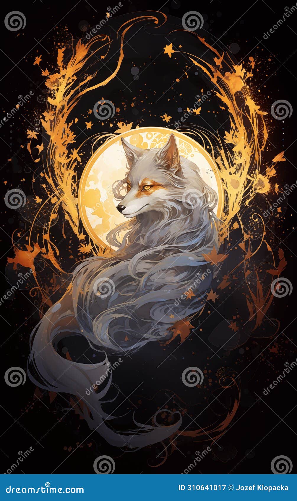 Celestial Fox with Ornamental Background. Stock Illustration ...
